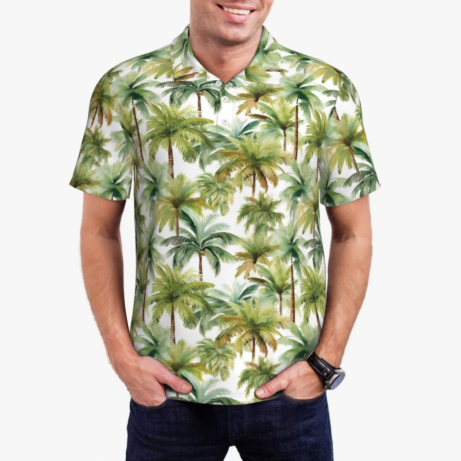 Polo Shirts for Men Green Coconut Tree Casual Mens Short Sleeve Polo ...