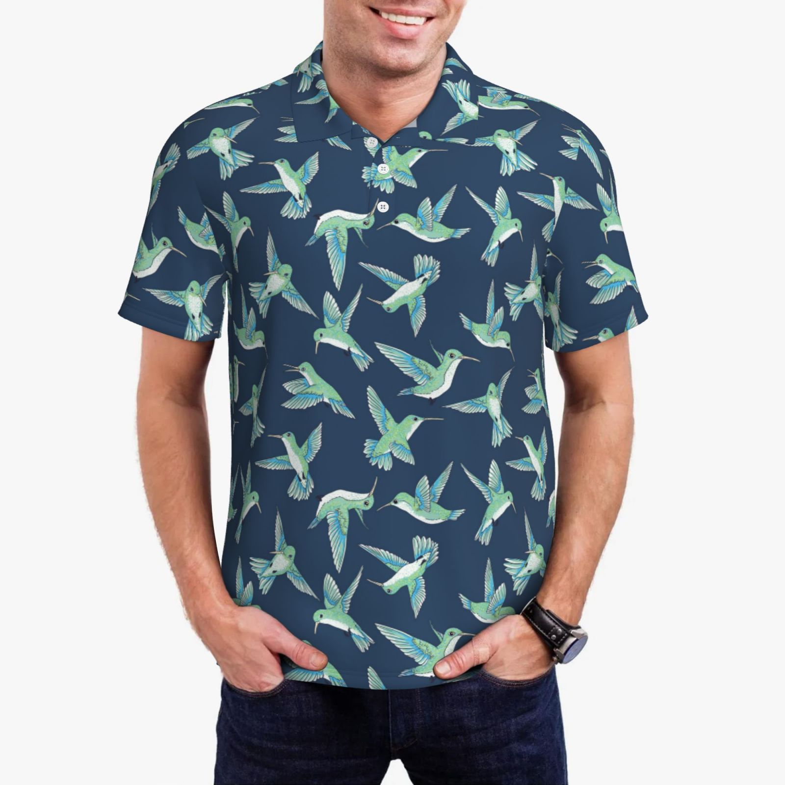 Polo Shirts for Men - Green Hummingbird Soft Comfort Breathable Casual ...
