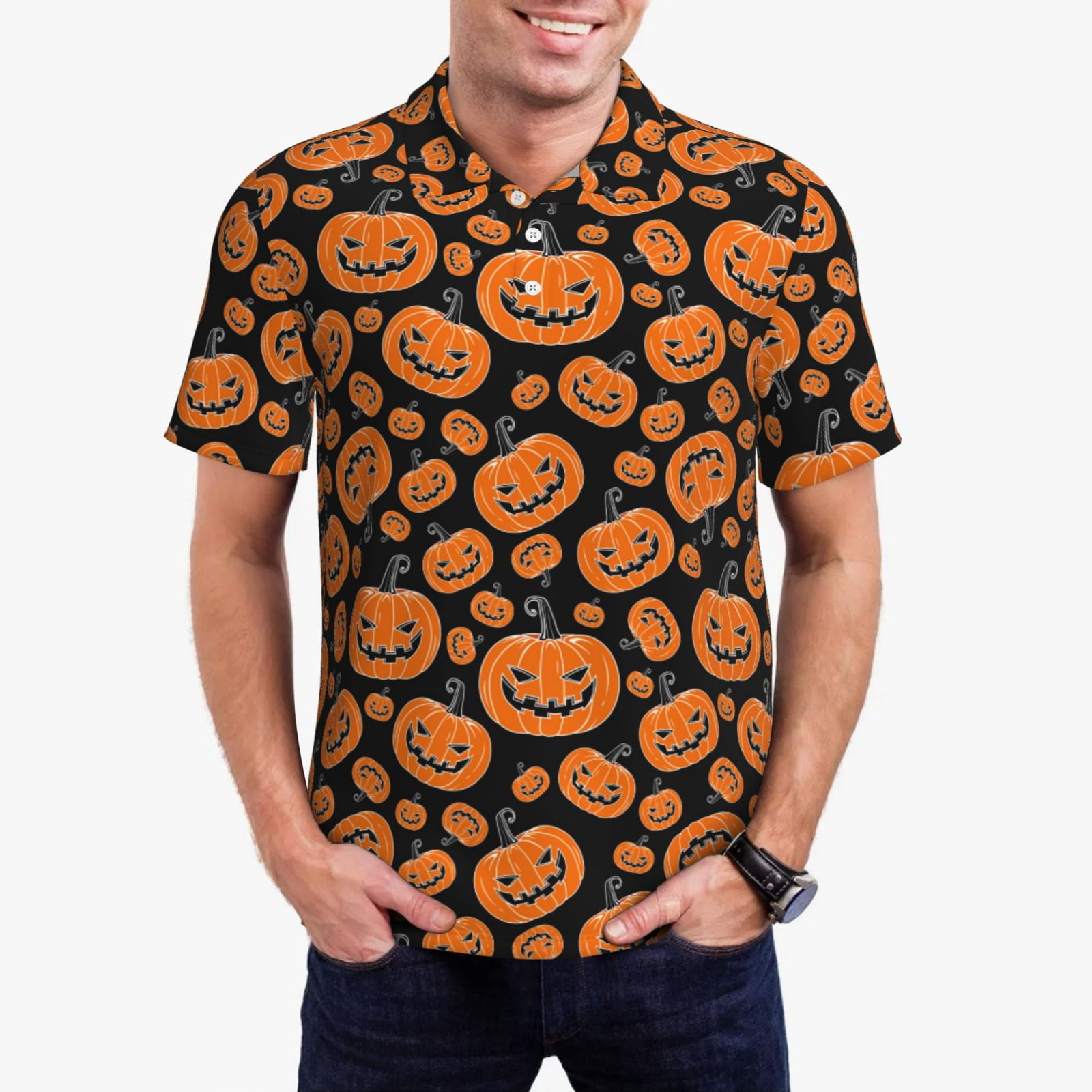 Polo Shirts for Men - Halloween Pumpkins Classic Mens Polo Shirts ...