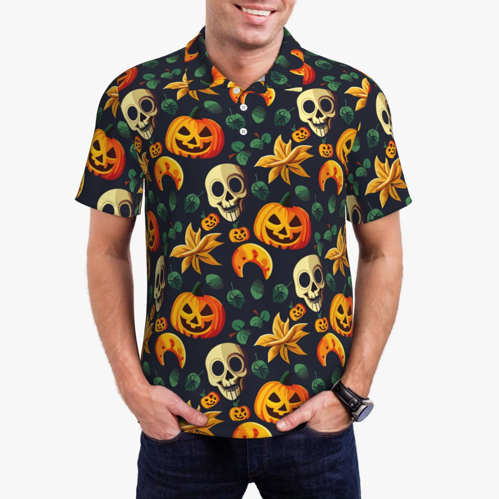Polo Shirts for Men - Halloween Skull Mens Polo Shirts Short Sleeve ...