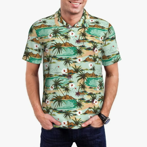 Polo Shirts for Men - Hawaiian Style Flowers Soft Comfort Breathable ...