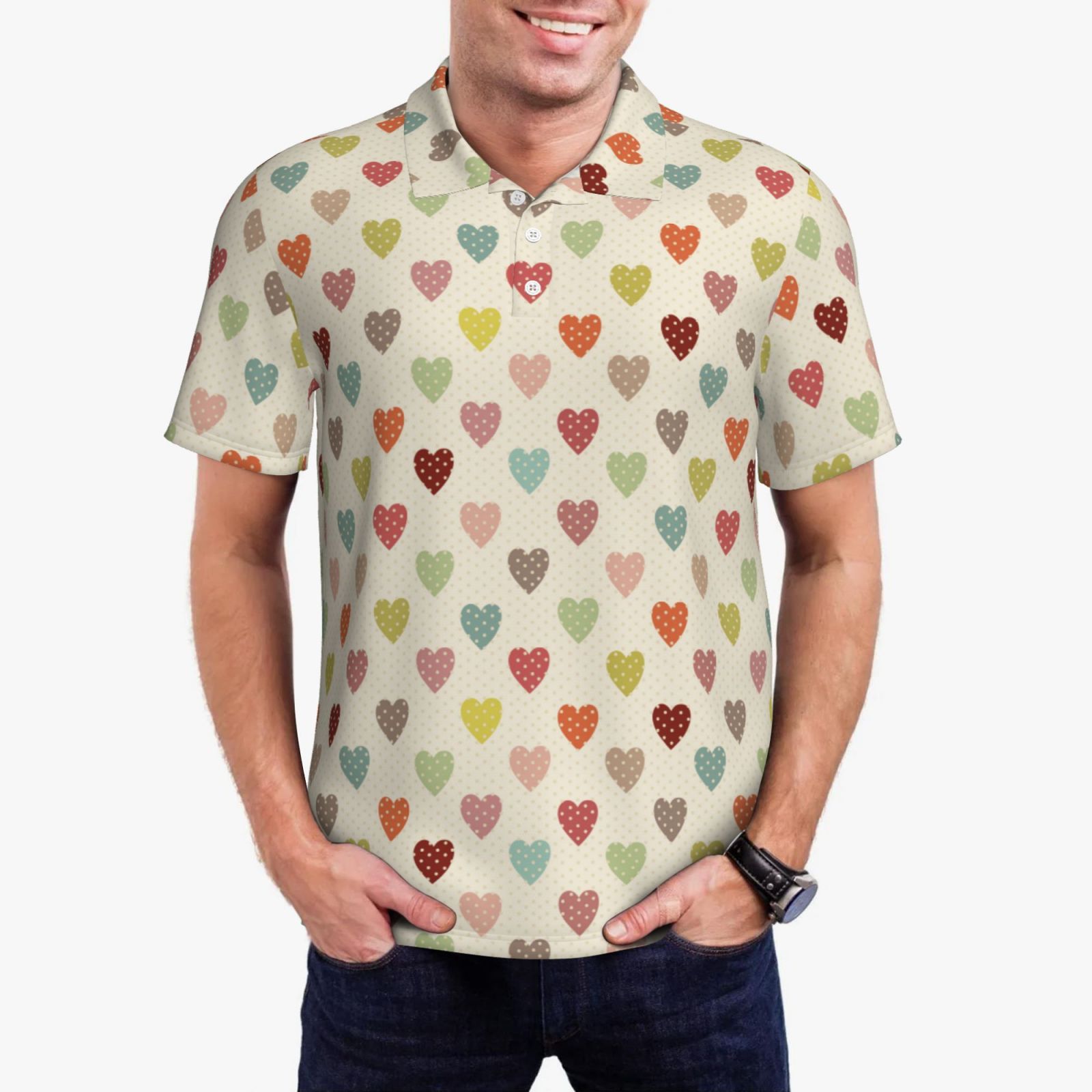 Polo Shirts for Men - Heart Polka Dot Mens Polo Shirts Short Sleeve ...