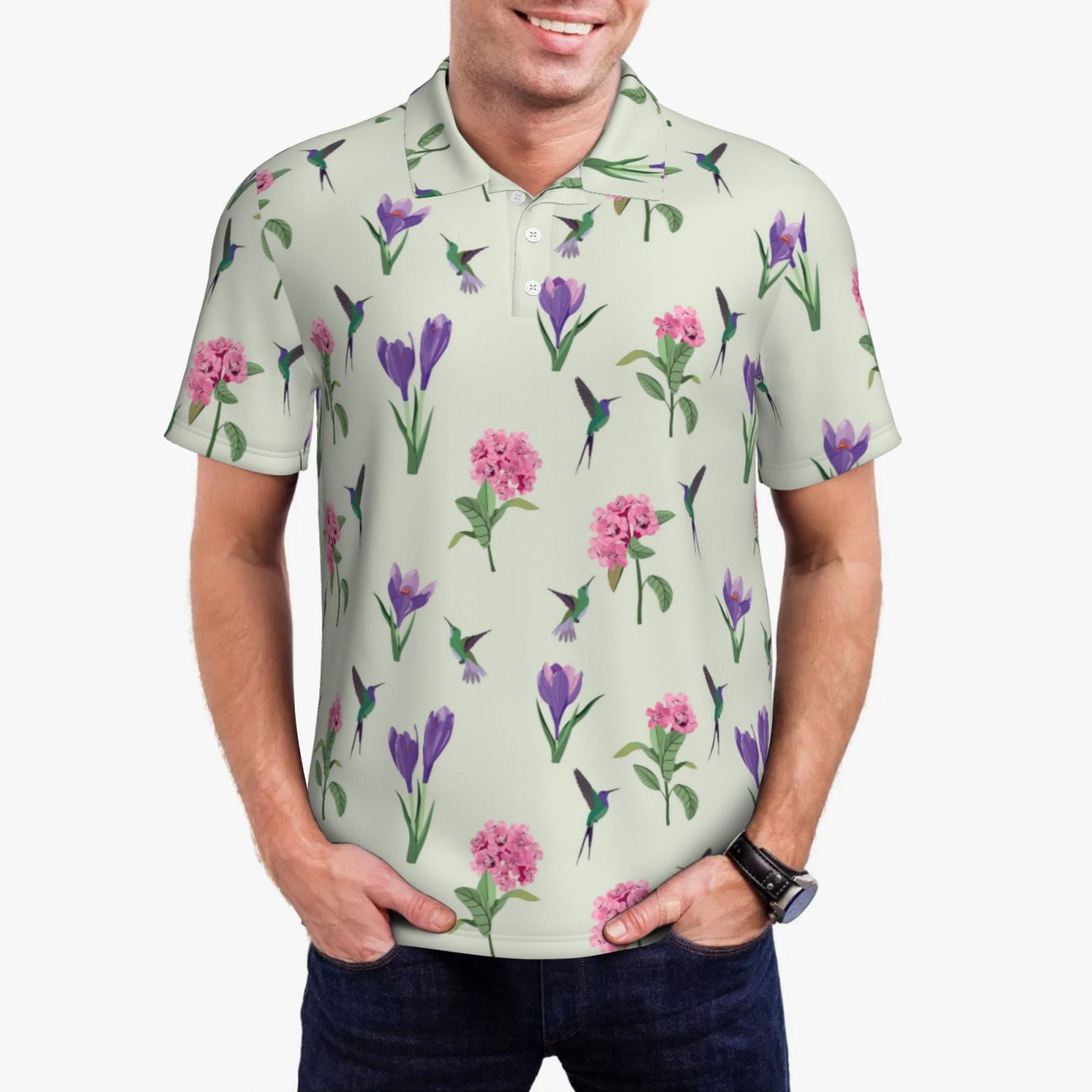 Polo Shirts for Men, Hummingbird No.9090 Cuteness Casual Mens Polo ...