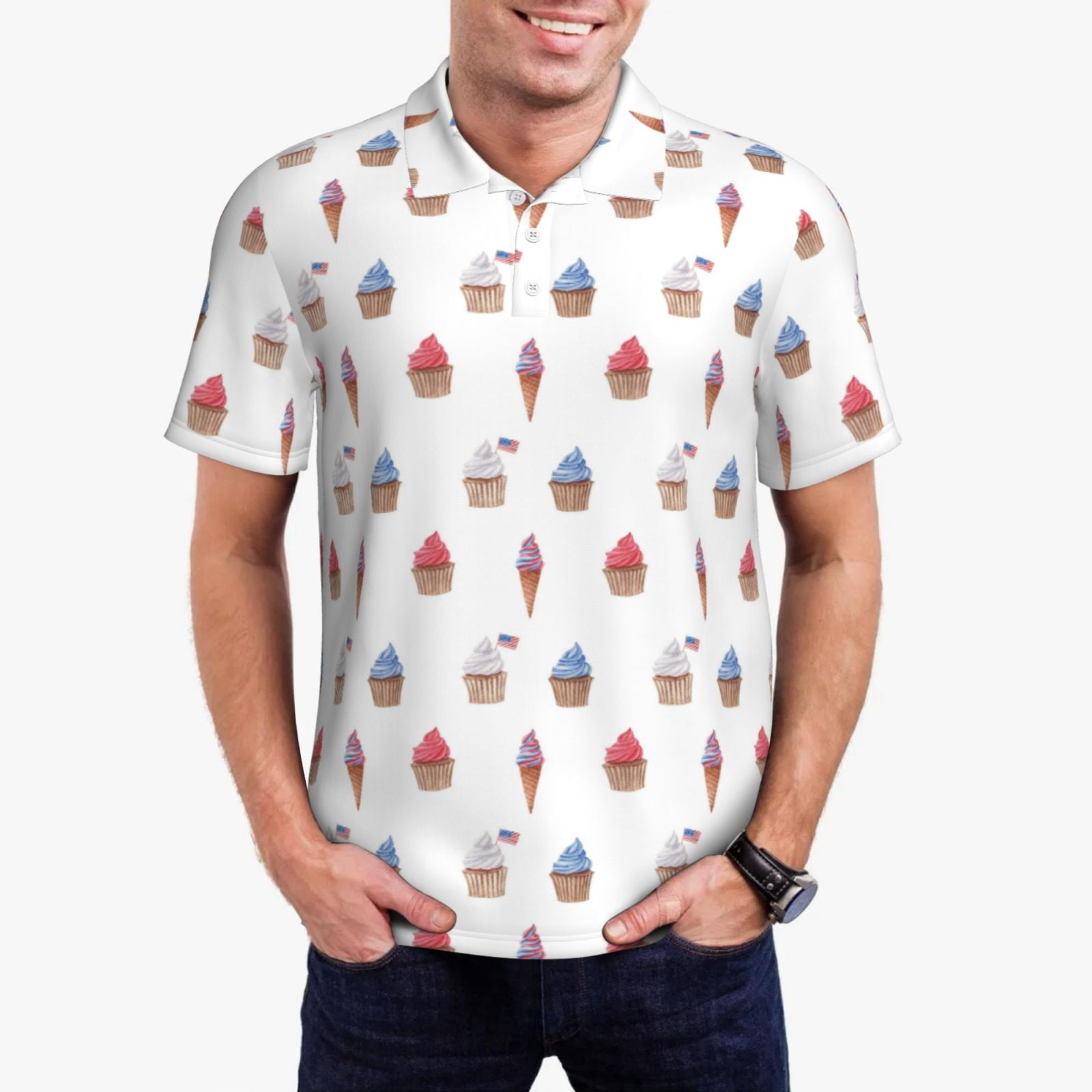 Polo Shirts for Men, Ice Cream Cupcake Printing Cuteness Casual Mens ...