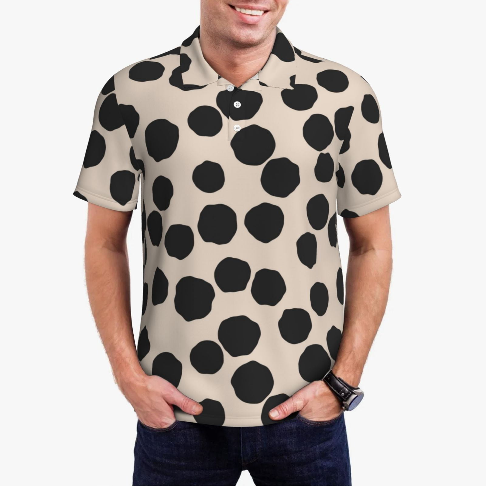 Polo Shirts for Men Irregular black polka dots Casual Mens Short Sleeve ...