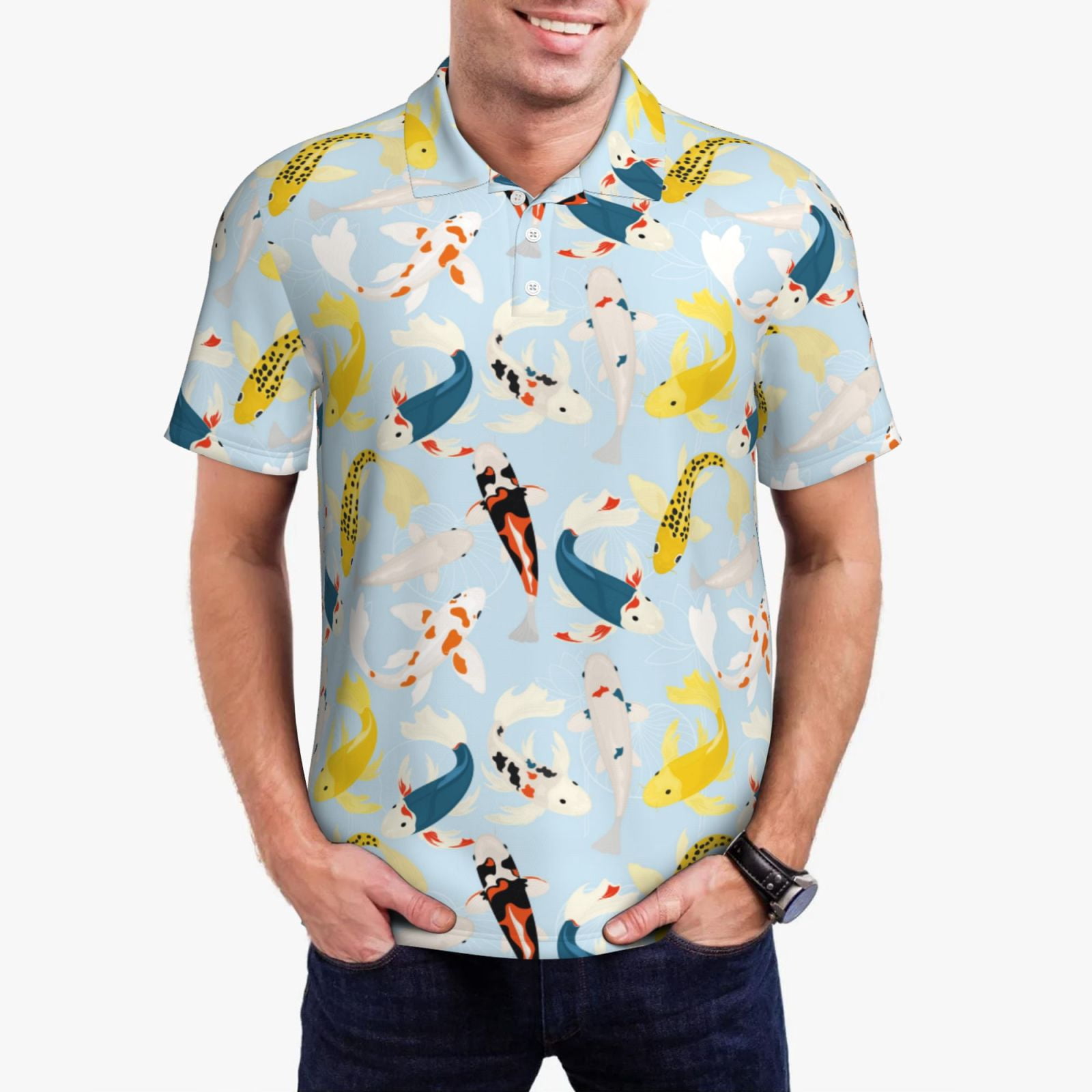 Polo Shirts for Men, Japanese Carps Cuteness Casual Mens Polo Shirts ...