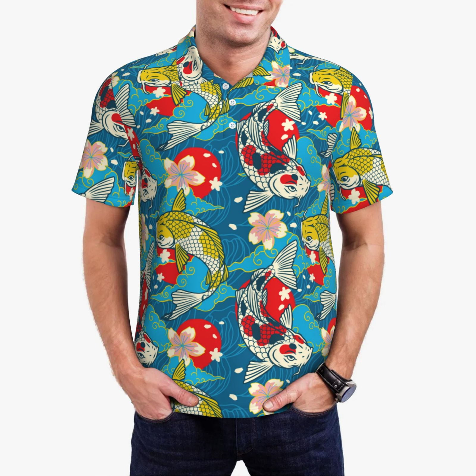 Polo Shirts for Men, Japanese Koi Soft Casual Mens Polo Shirts Short ...