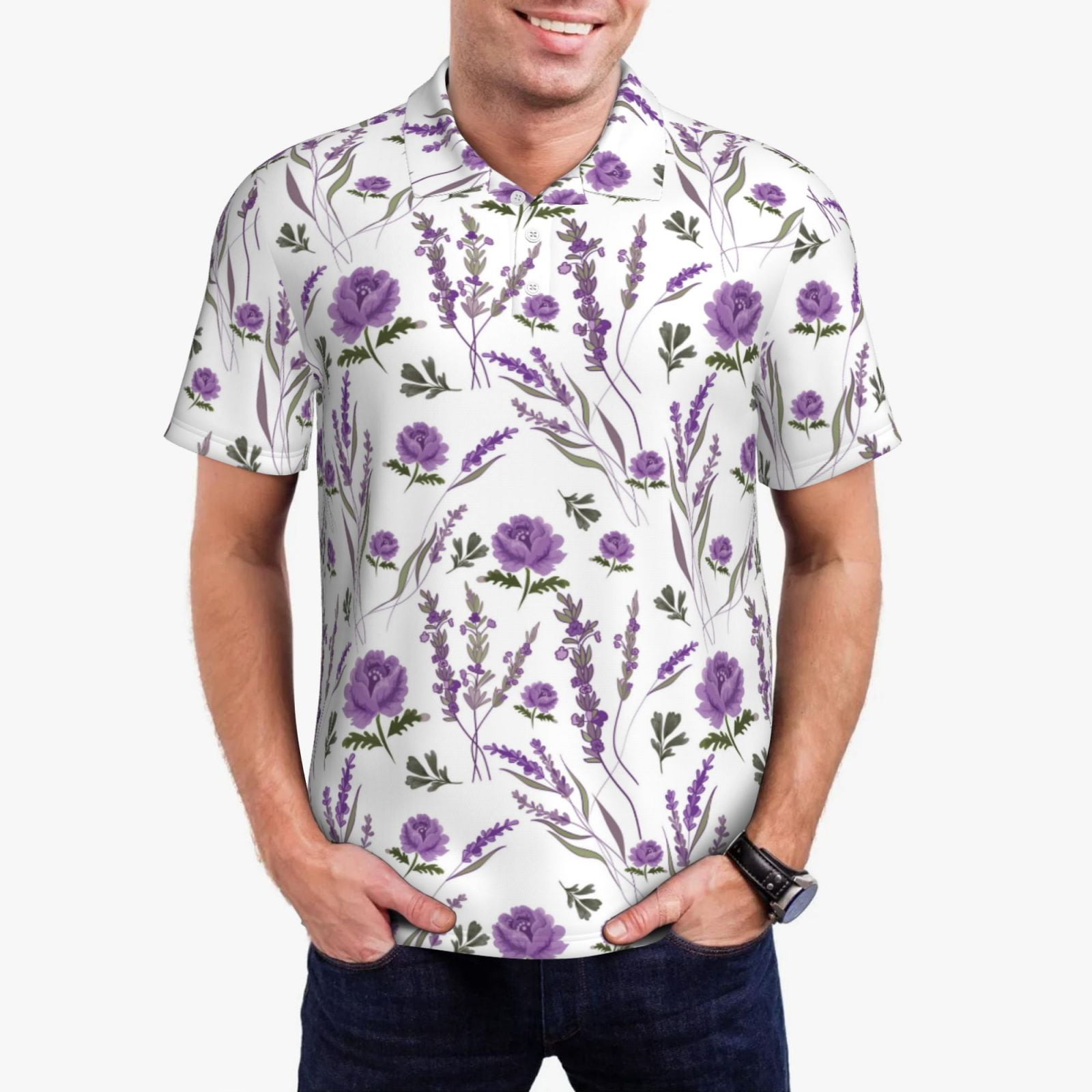 Polo Shirts for Men - Lavender Flowers Fujiman Mens Polo Shirts Short ...