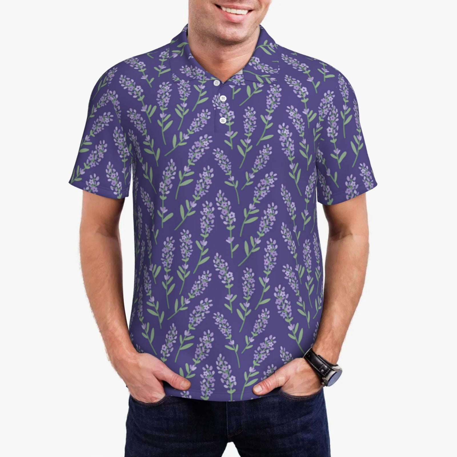 Polo Shirts for Men, Lavender Flowers Light Purple Cuteness Casual Mens ...