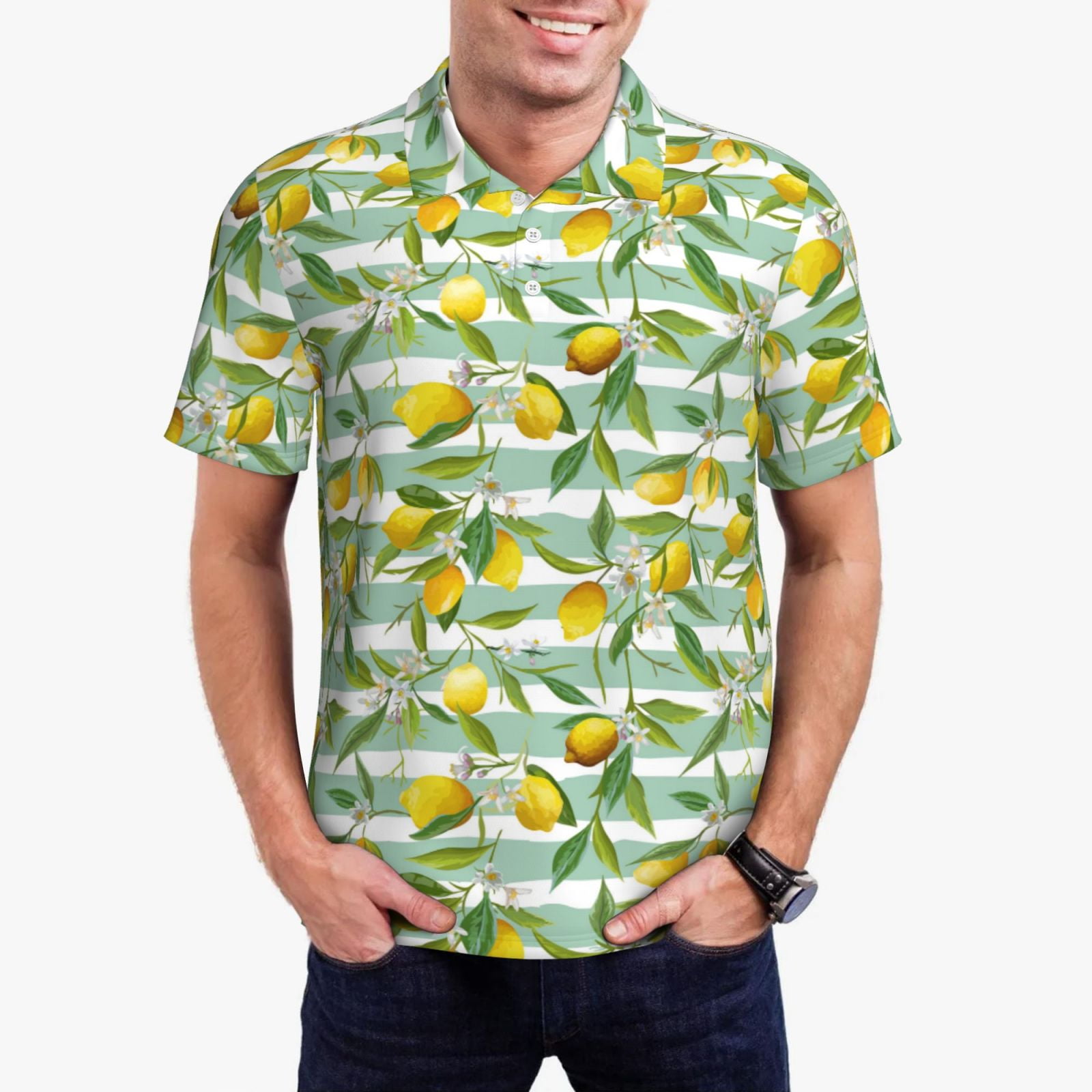 Polo Shirts for Men - Lemon Mens Polo Shirts Short Sleeve, Button Down ...