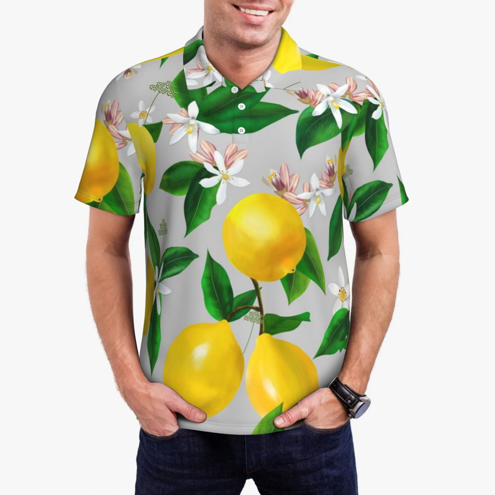 Polo Shirts for Men, Lemon Oil Painting Effect Cuteness Casual Mens ...