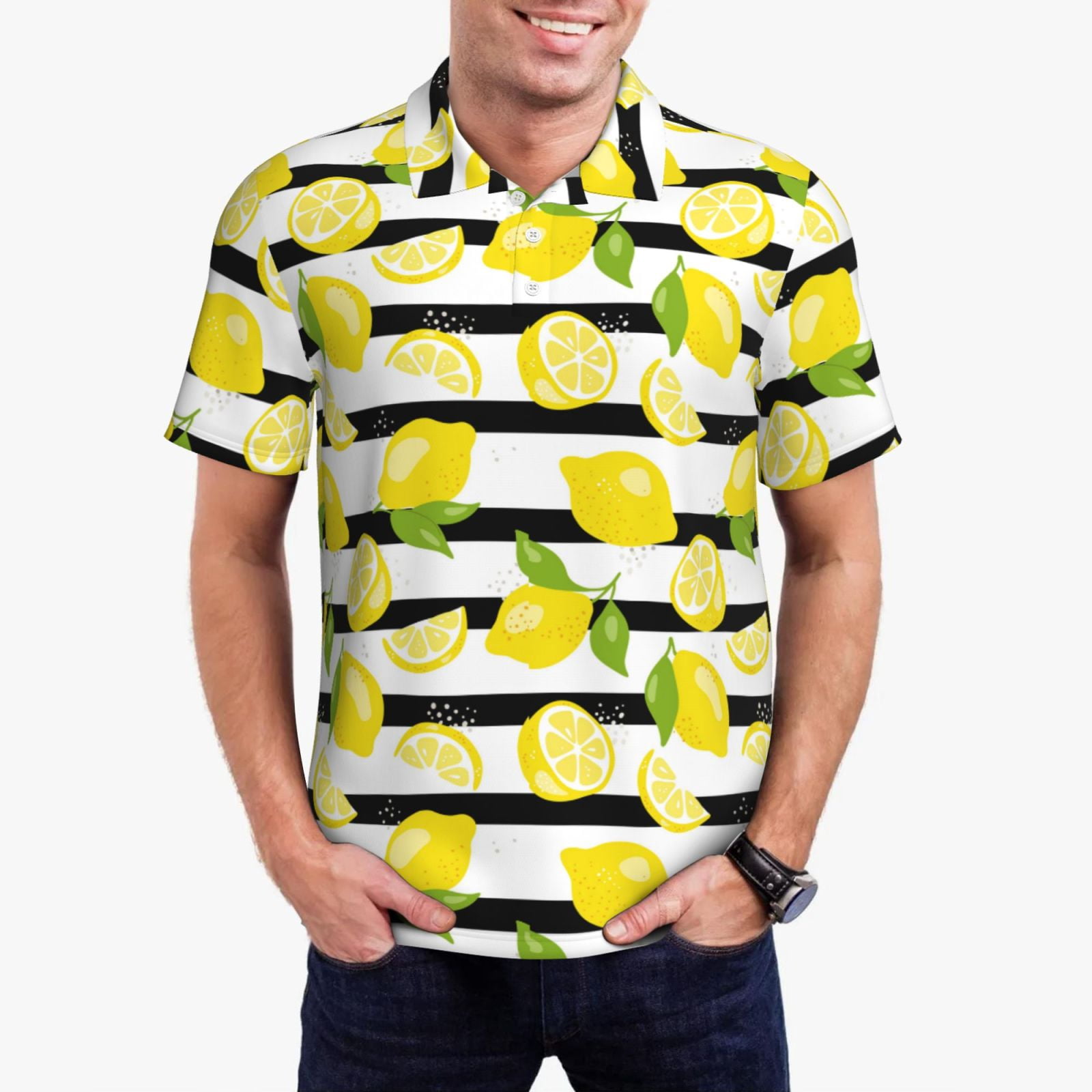 Polo Shirts for Men Lemon print stride Casual Mens Short Sleeve Polo ...