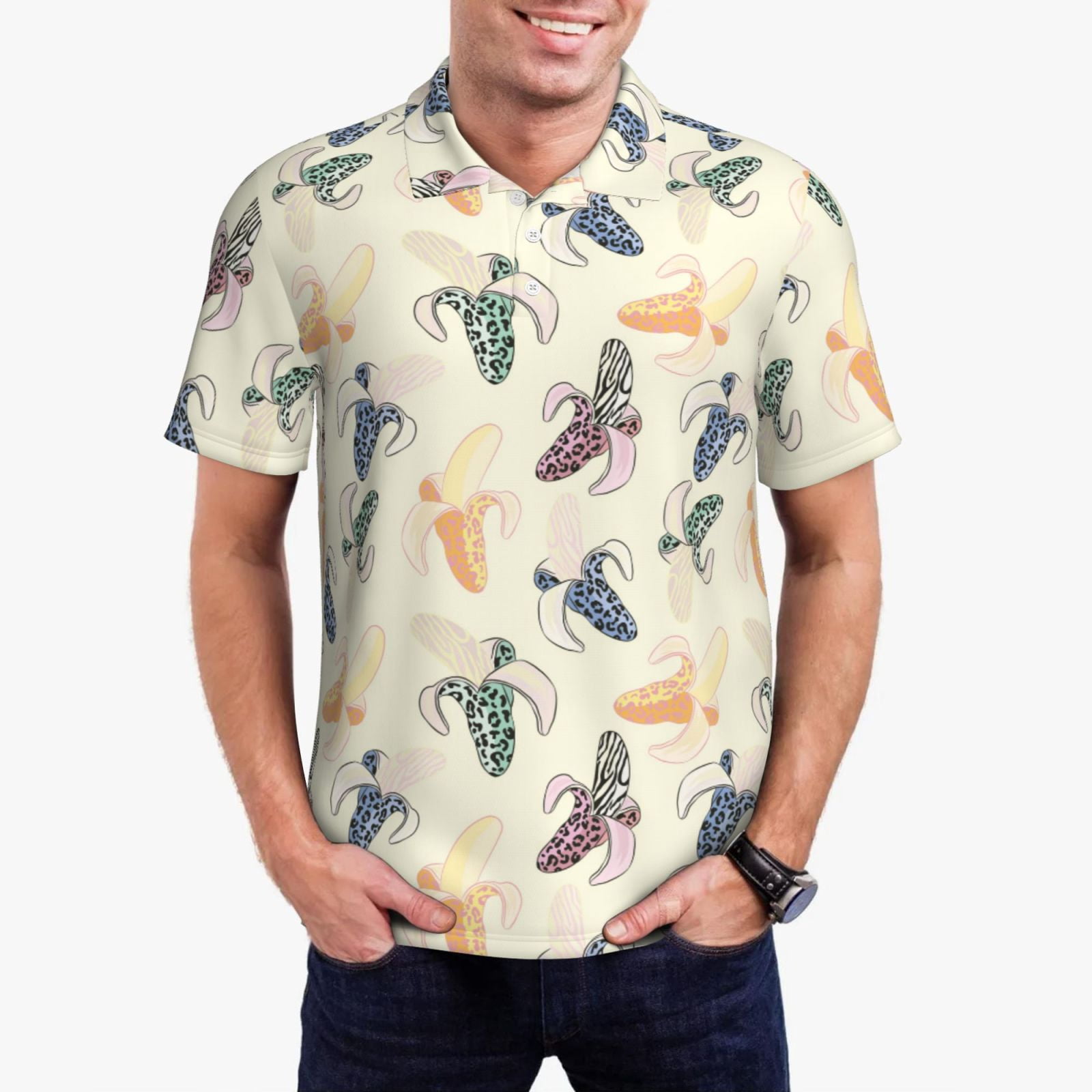 Polo Shirts for Men - Leopardprint Banana Classic Mens Polo Shirts ...