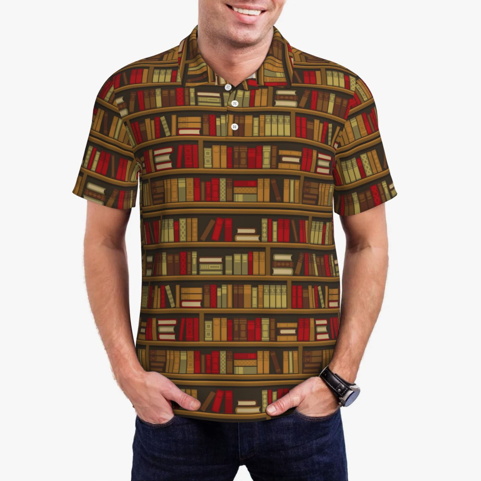 Polo Shirts for Men - Library Book Shelf vintage Mens Polo Shirts Short ...