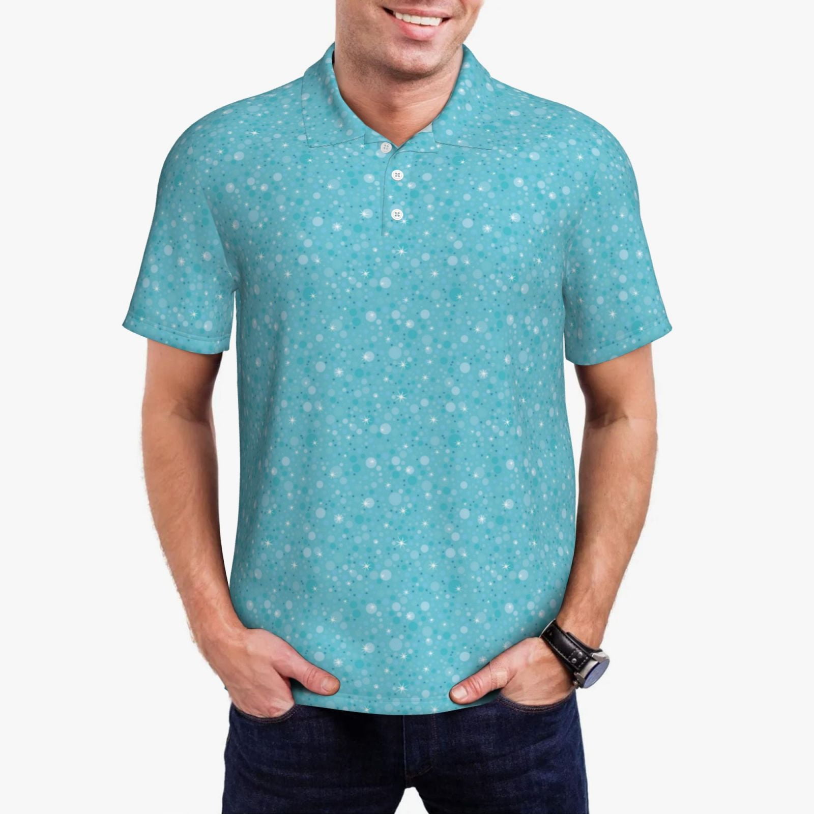 Polo Shirts for Men - Light Blue Glitter Patterns Classic Mens Polo ...
