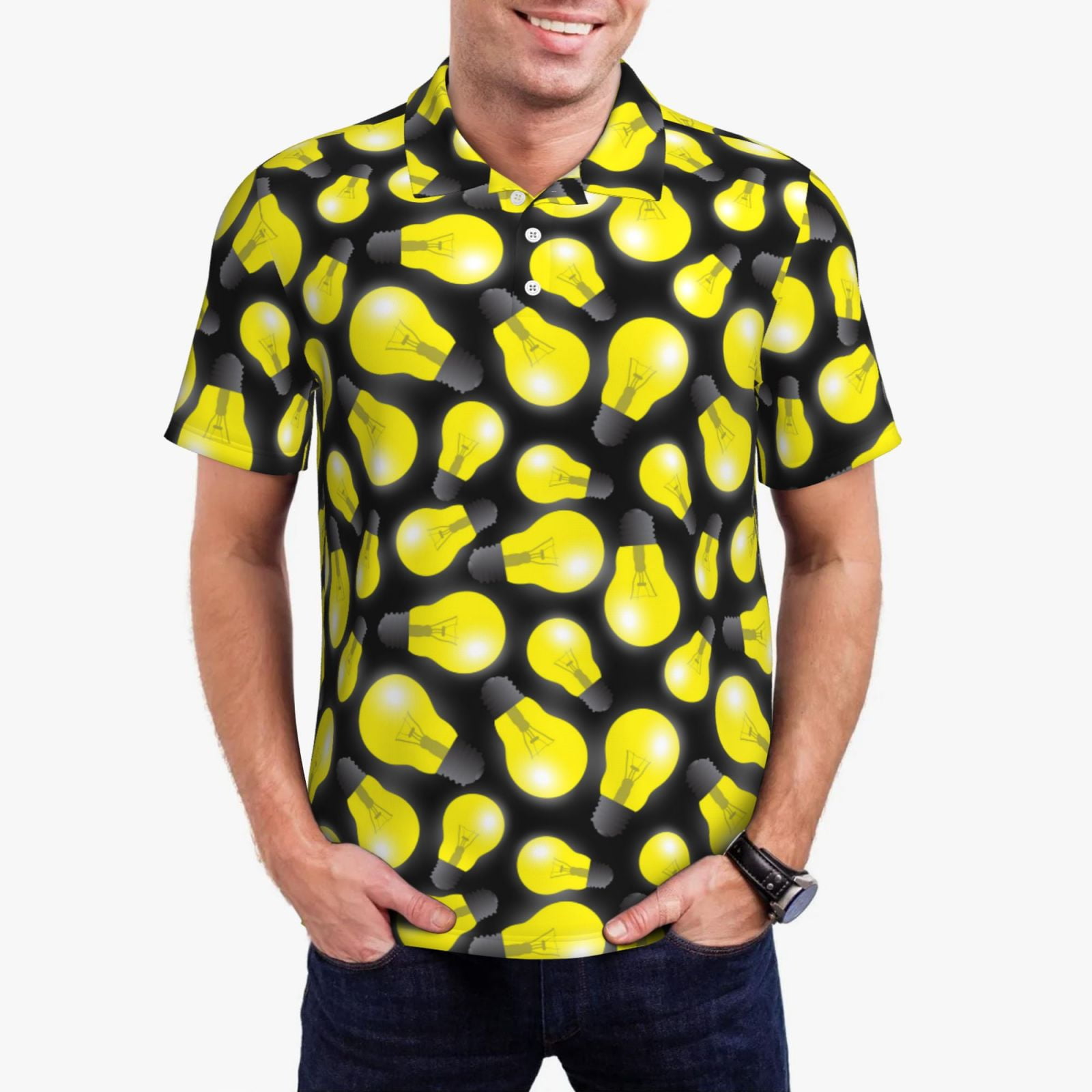 Polo Shirts for Men - Light Bulb Pattern Bright Classic Mens Polo ...