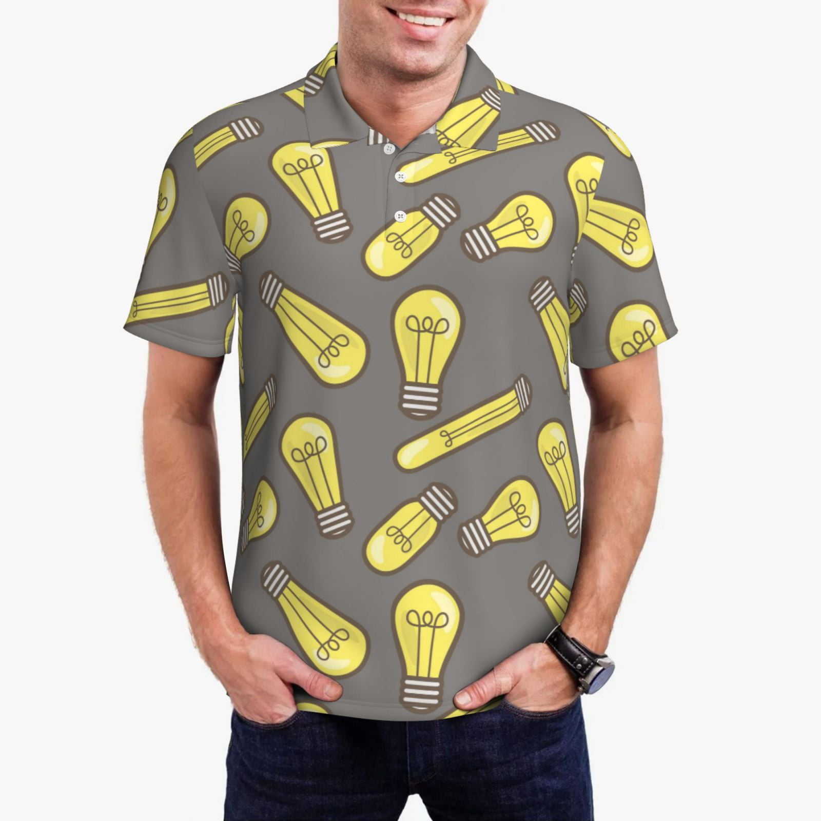 Polo Shirts for Men, Light Bulb Pattern easy Cuteness Casual Mens Polo ...