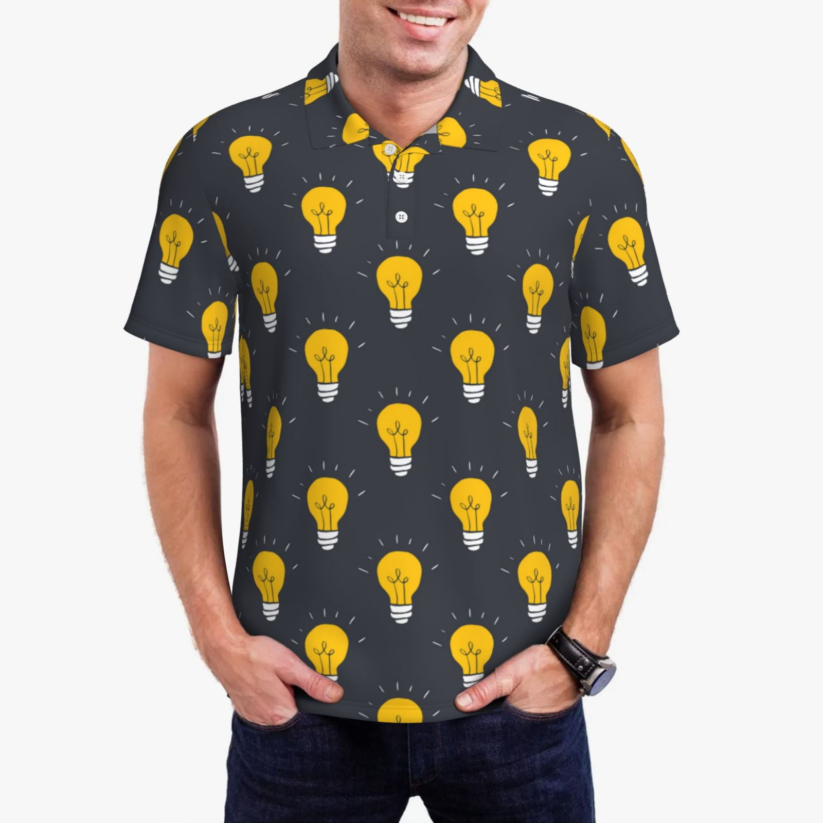 Polo Shirts for Men - Light Bulb Pattern grey Classic Mens Polo Shirts Casual Short Sleeve ...