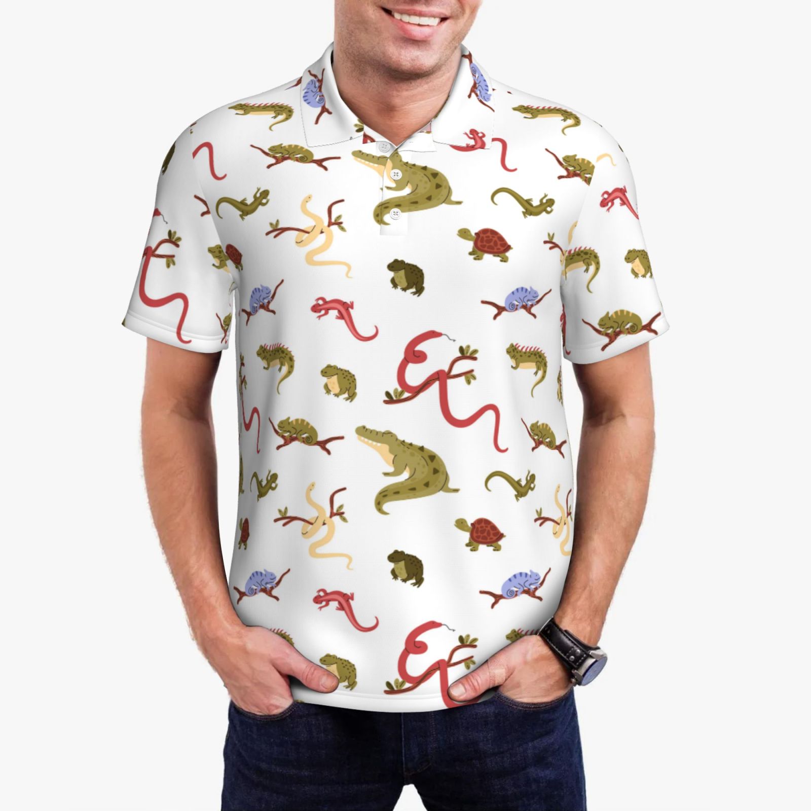 Polo Shirts for Men Lizard Snake Turtle Crocodile_A Casual Mens Short ...