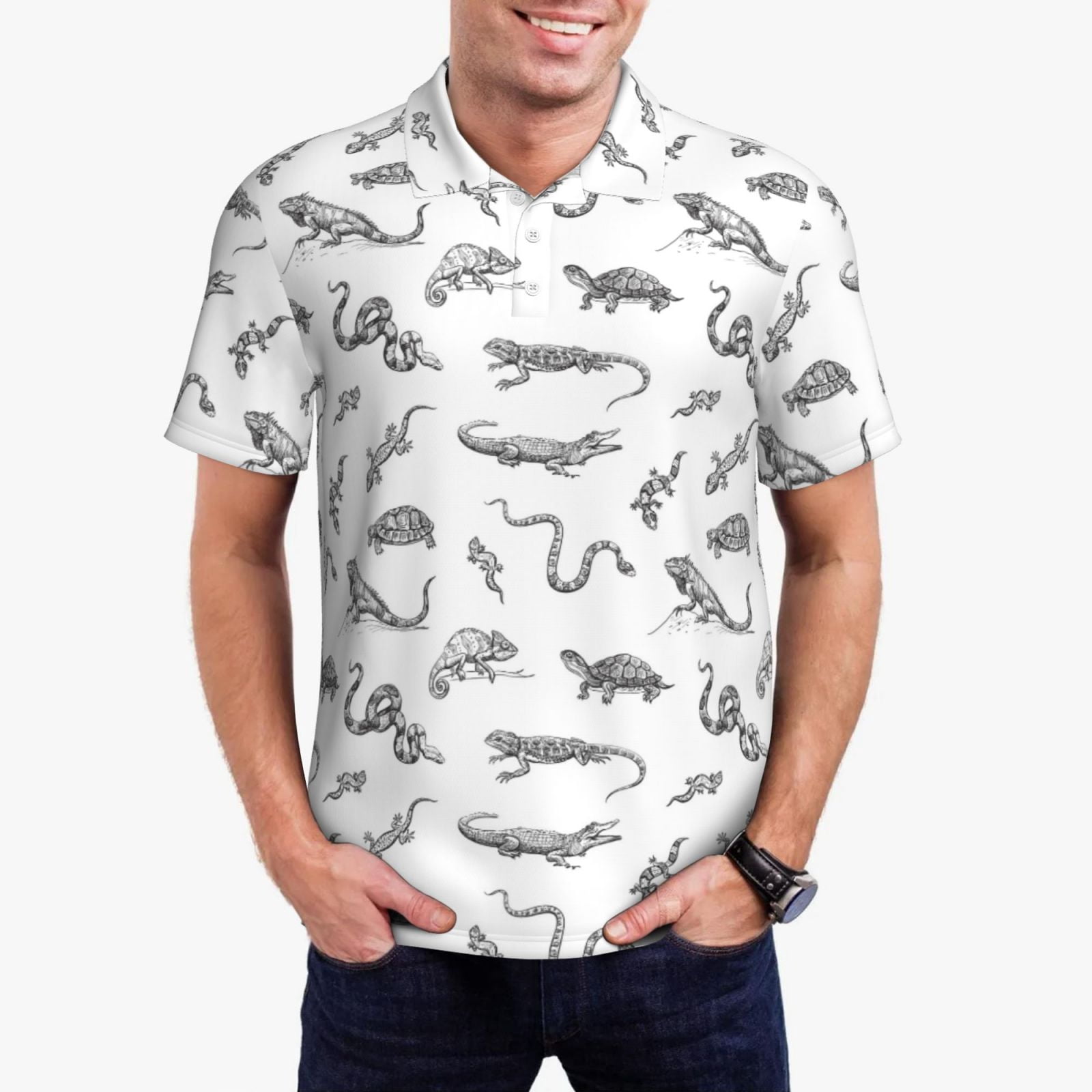 Polo Shirts for Men, Lizard Snake Turtle Crocodile Cuteness Casual Mens ...