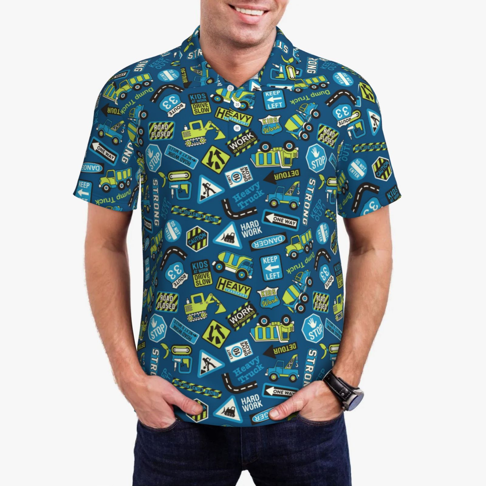 Polo Shirts for Men, Machinery Road Construction Cuteness Casual Mens ...