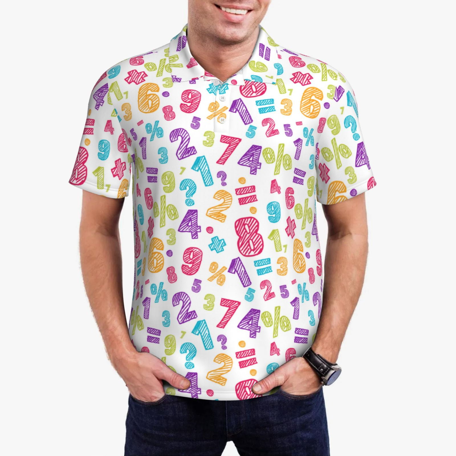 Polo Shirts for Men, Math colorful number Cuteness Casual Mens Polo ...