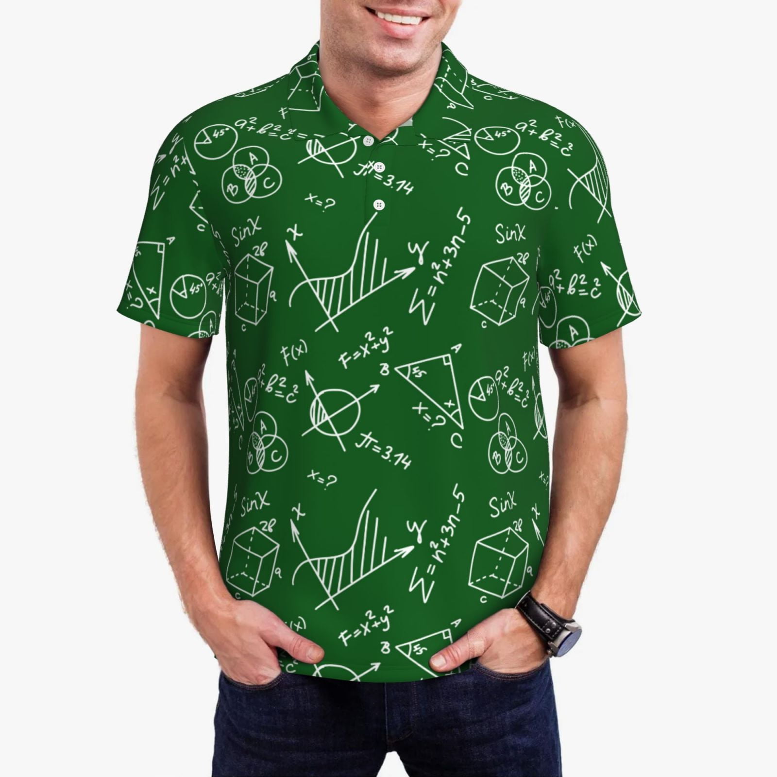 Polo Shirts for Men Math pattern green Casual Mens Short Sleeve Polo ...