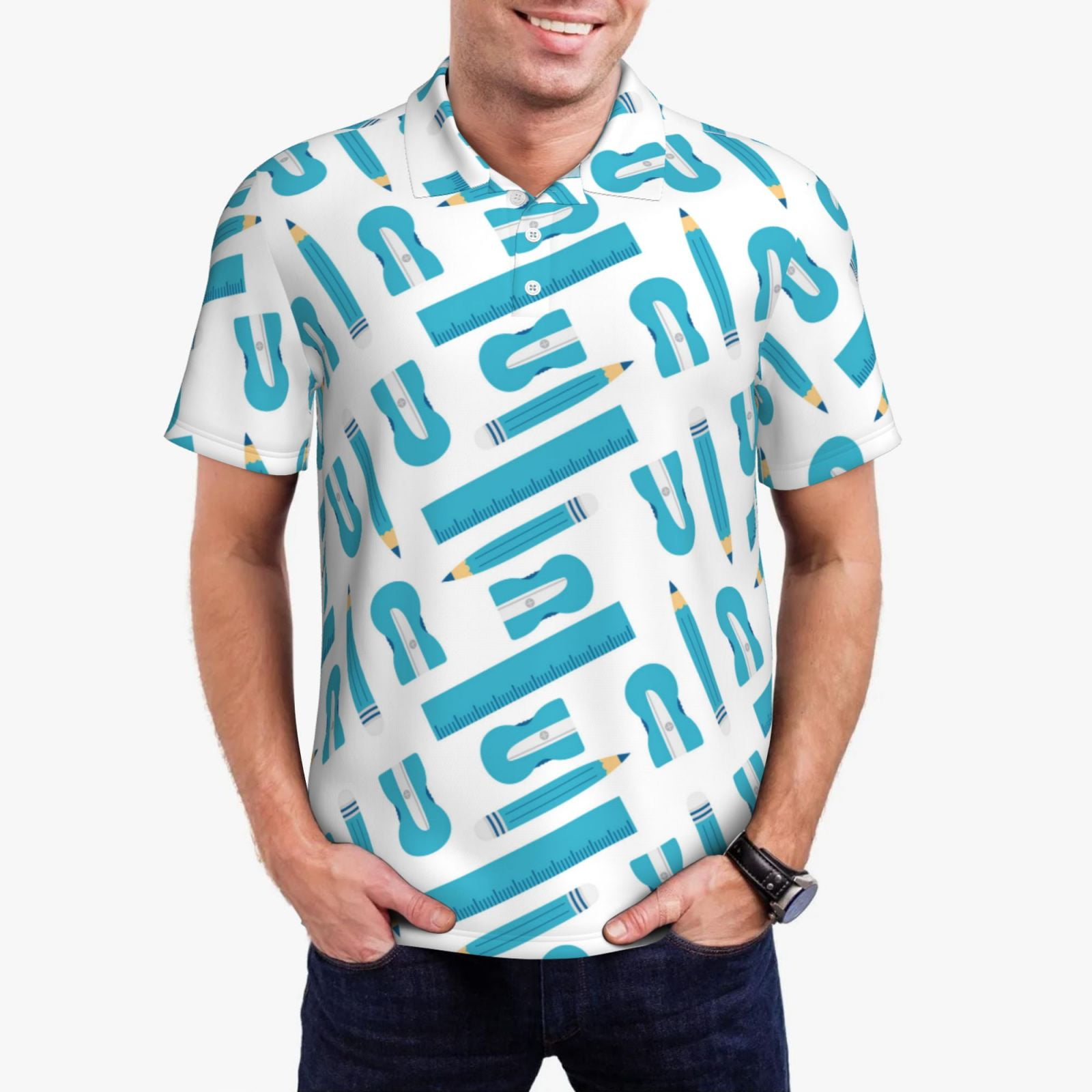 Polo Shirts for Men Math pencil Print blue Casual Mens Short Sleeve ...