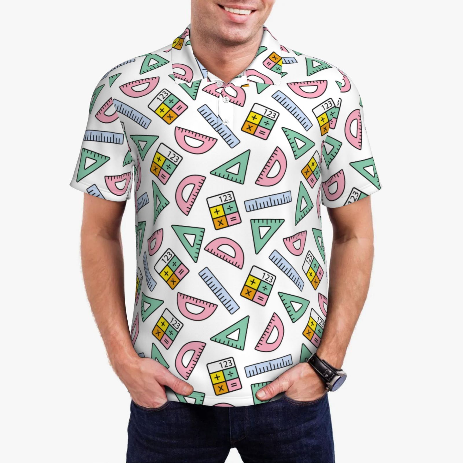 Polo Shirts for Men, Math ruler Print colorful Cuteness Casual Mens ...