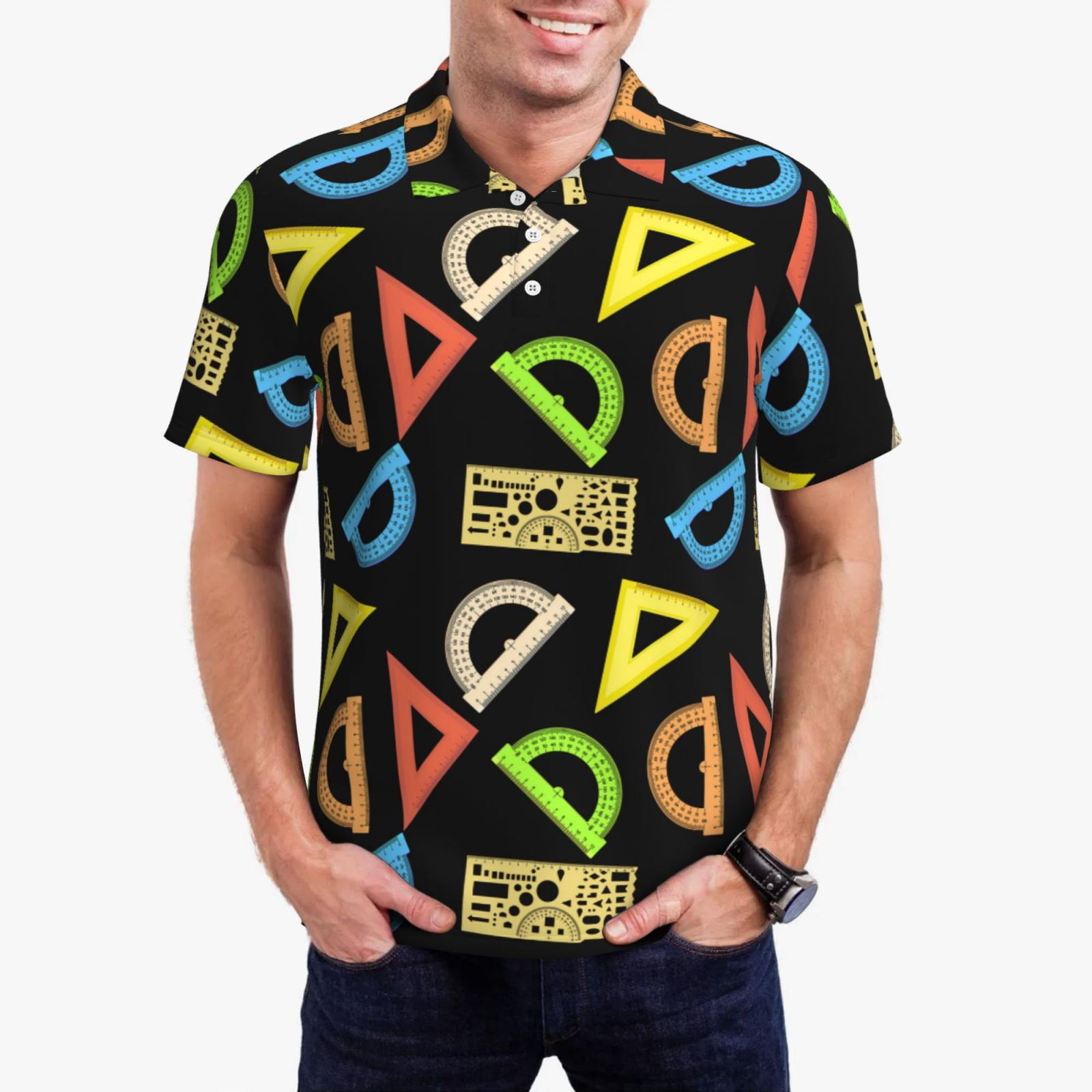 Polo Shirts for Men - Math ruler colorful Print Mens Polo Shirts Short ...