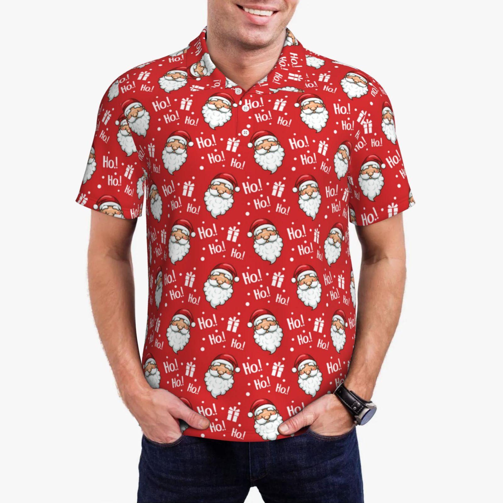 Polo Shirts for Men Merry Christmas Santa Claus A Casual Mens Short ...
