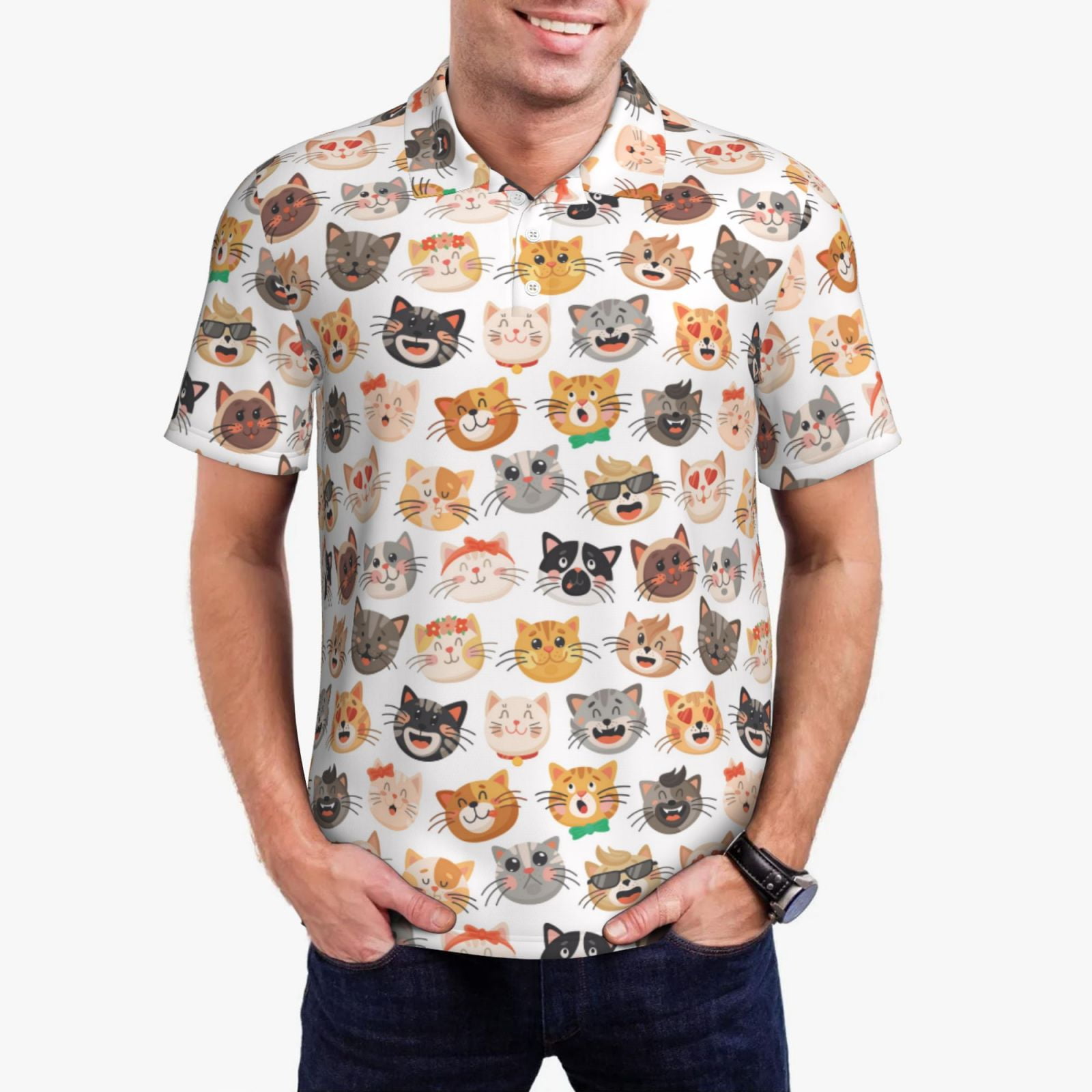 Polo Shirts for Men - Modern Diverse Cartoon Cute Cats Mens Polo Shirts ...