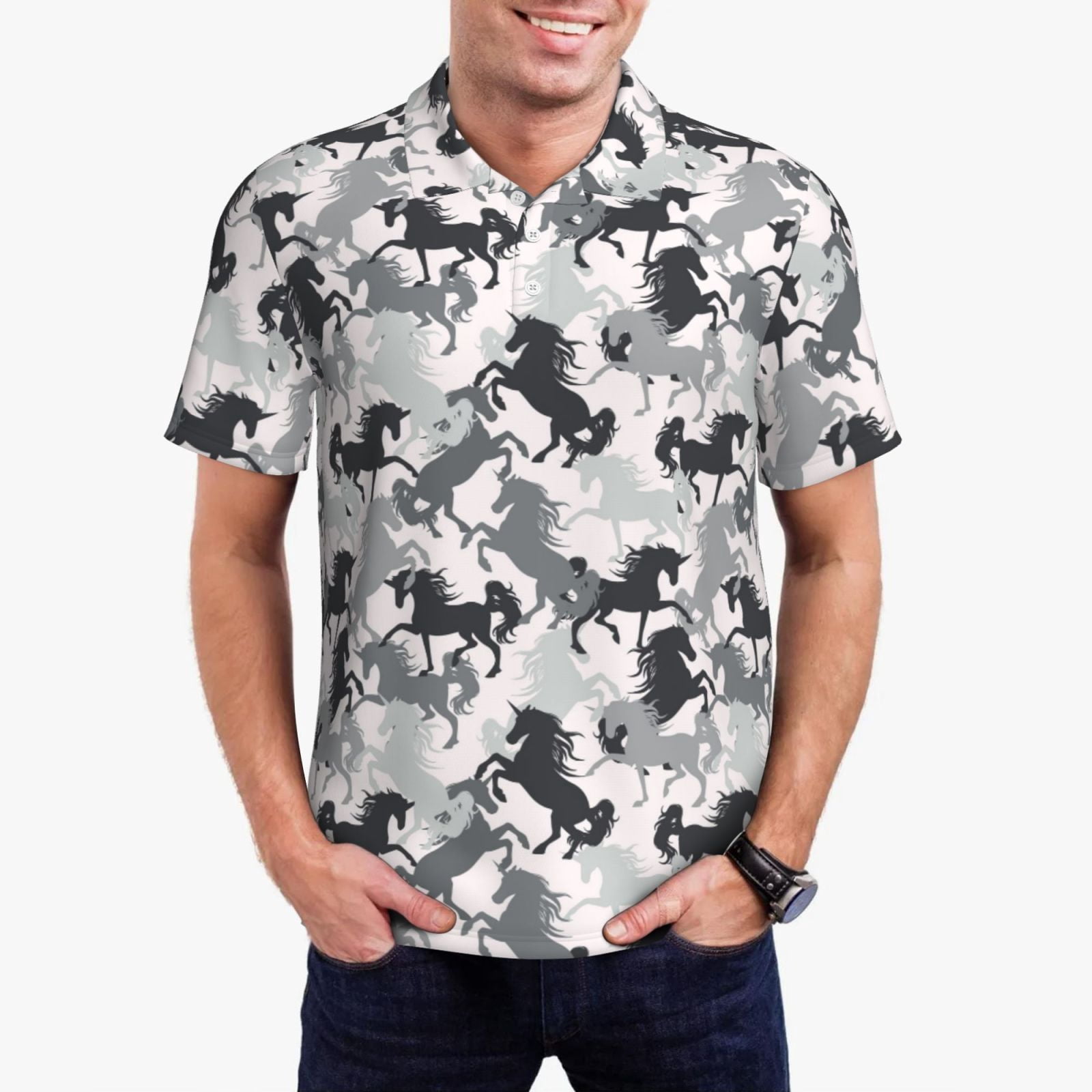 Polo Shirts for Men Modern Minimalist Cool Horse Casual Mens Short ...