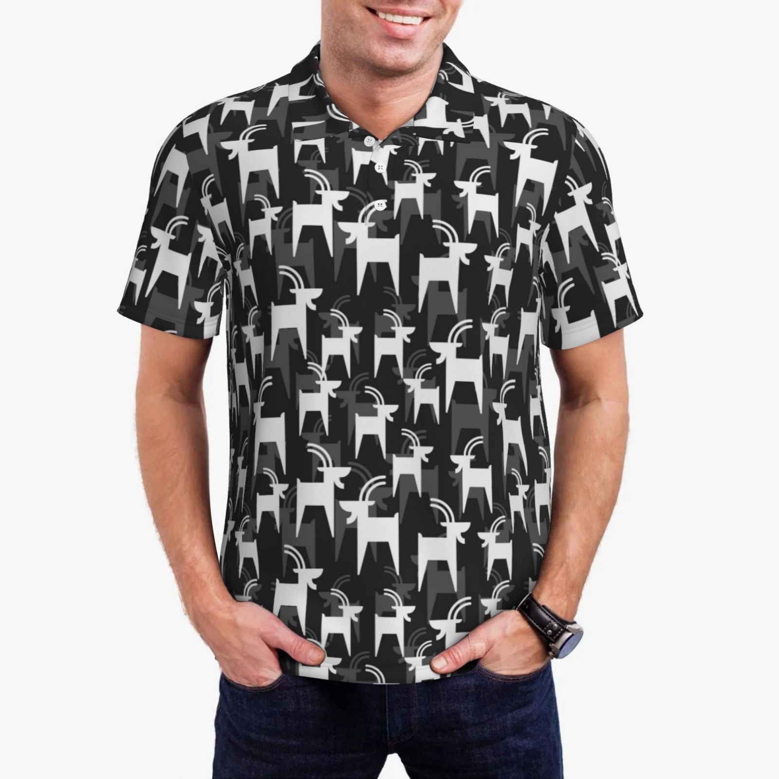 Polo Shirts for Men, Mountain goat cool black Soft Casual Mens Polo ...