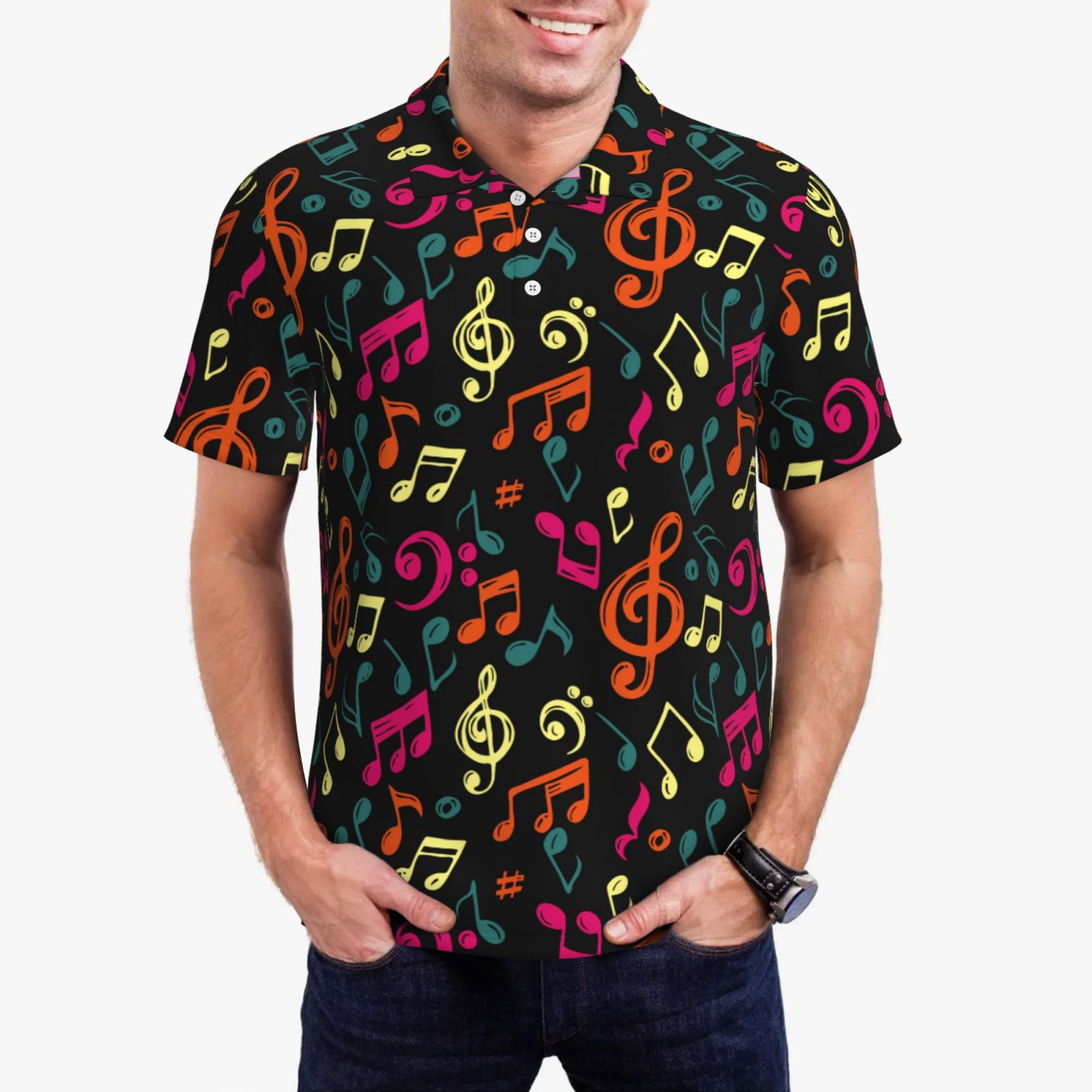 Polo Shirts for Men - Music Notes Mens Polo Shirts Short Sleeve, Button ...
