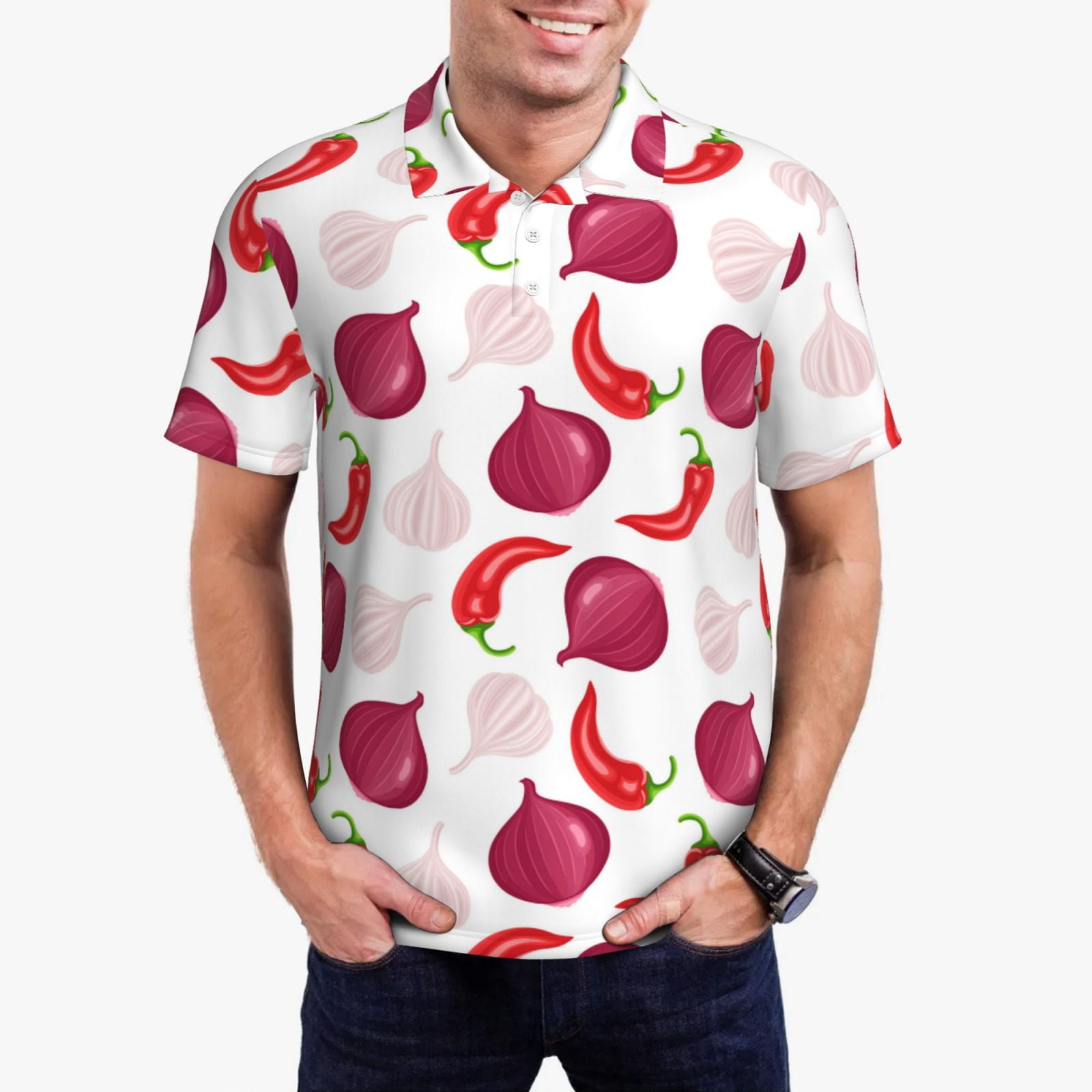 Polo Shirts for Men, Onion red chili Soft Casual Mens Polo Shirts Short ...
