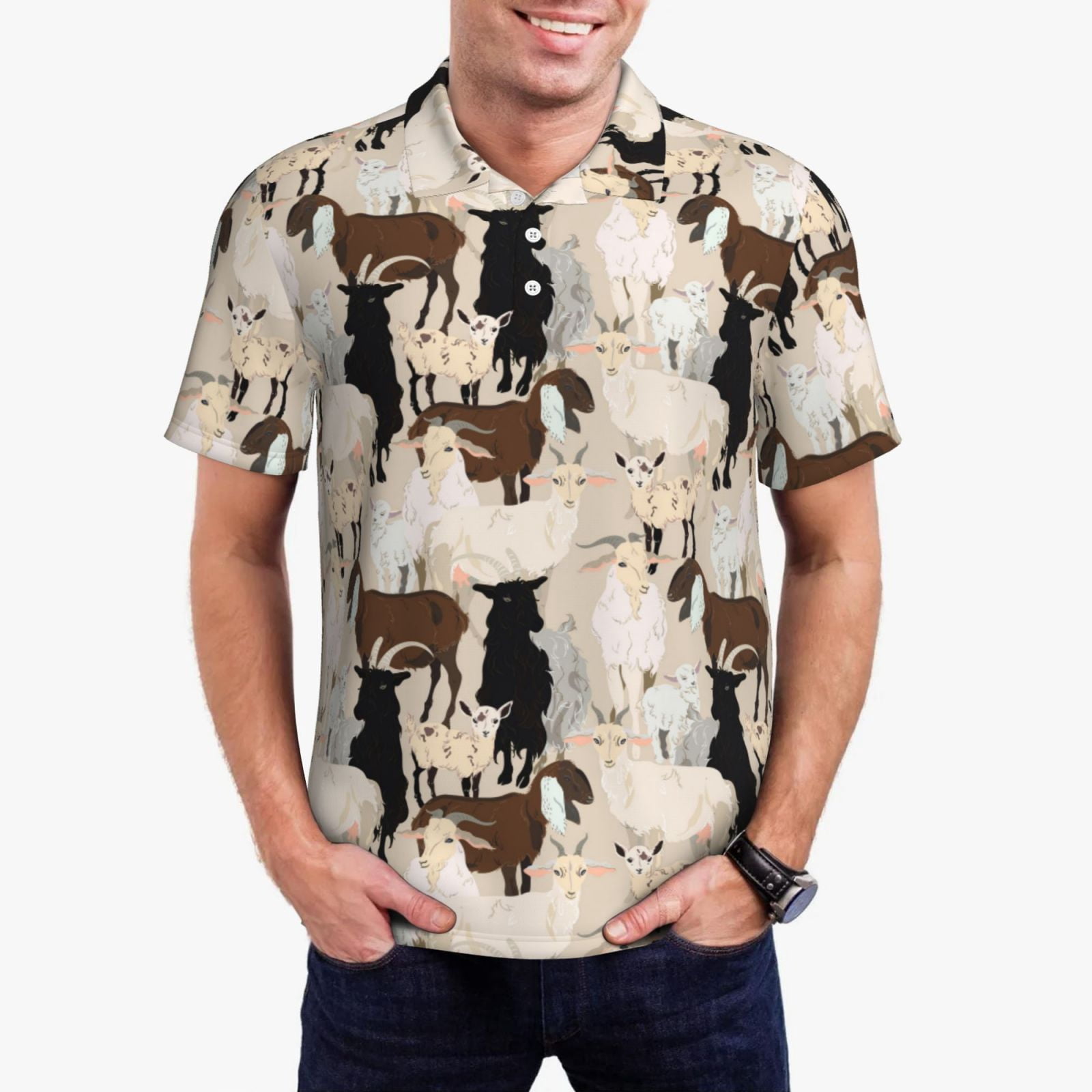 Polo Shirts for Men Painted Cartoon Colorful Cute Goat Casual Mens ...
