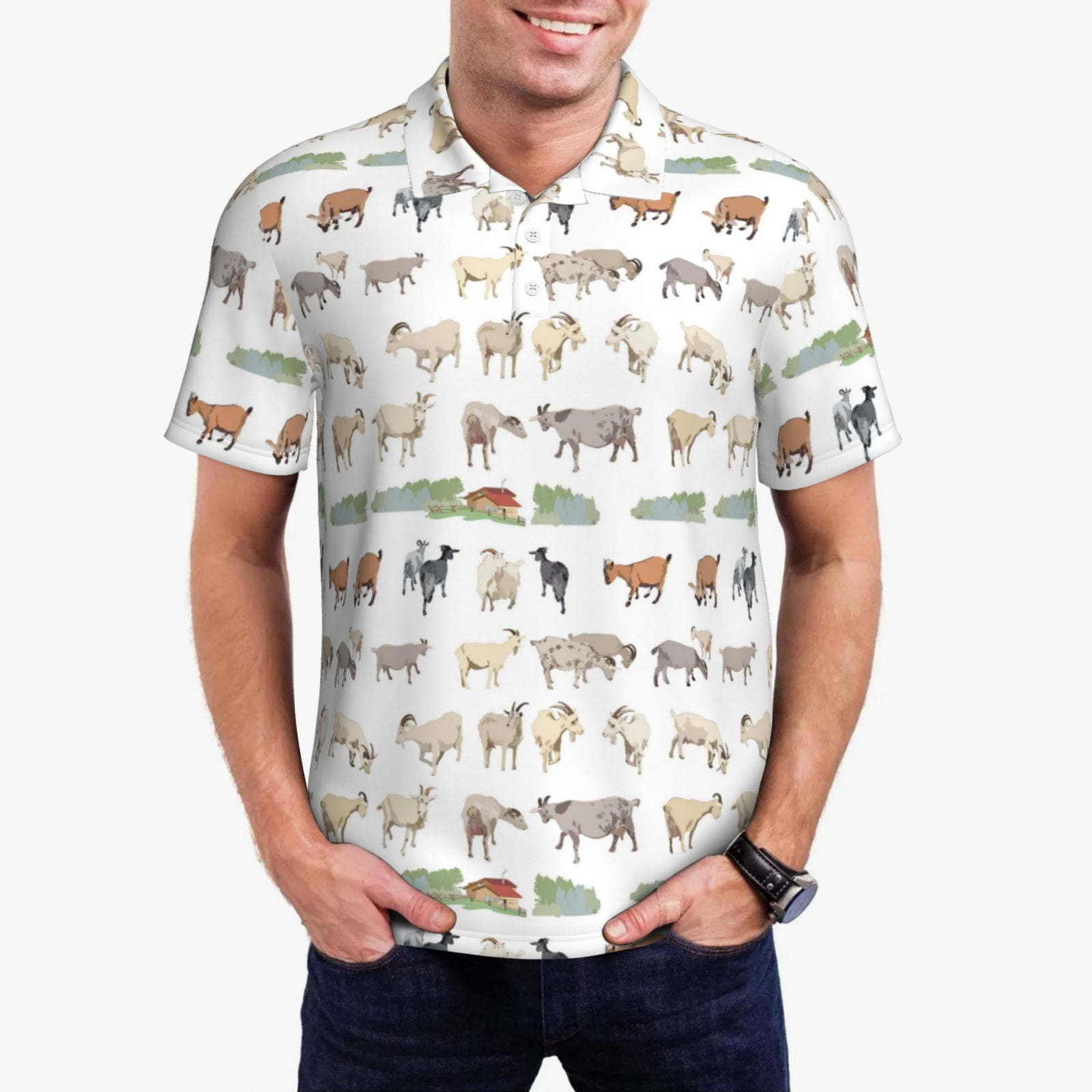 Polo Shirts for Men - Painted Cute Goat Mens Polo Shirts Short Sleeve ...