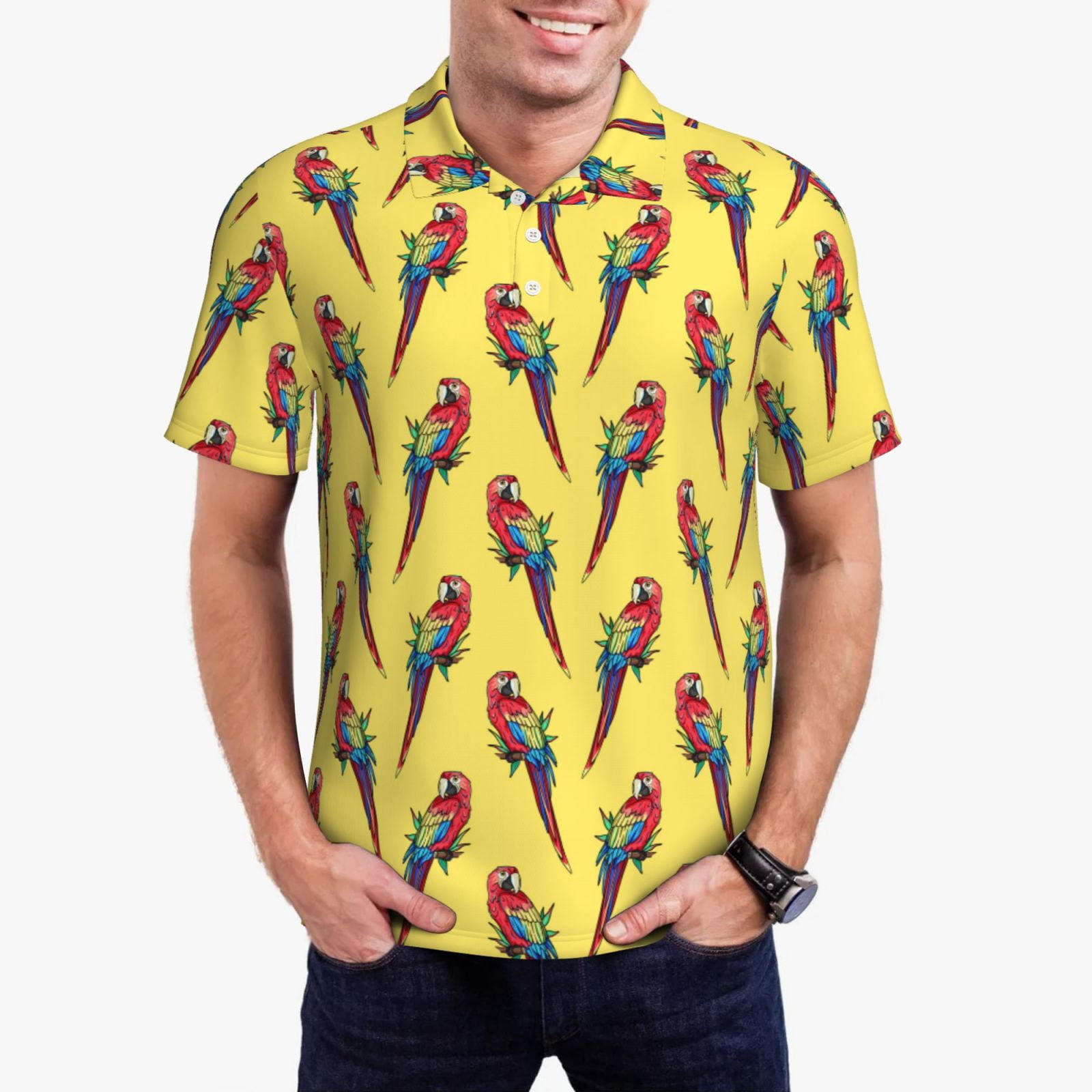 Polo Shirts for Men - Painted colorful cute parrots Mens Polo Shirts ...