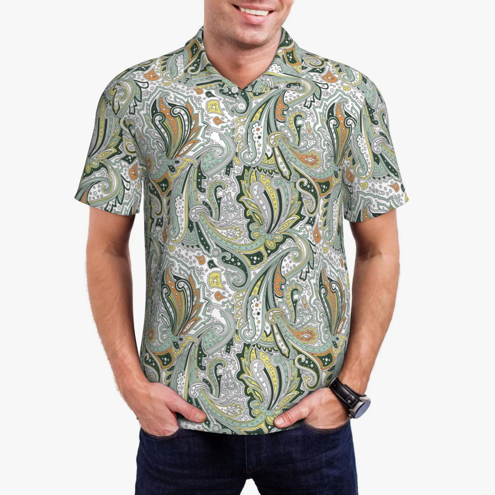 Polo Shirts for Men Paisley Pattern No.90111 Casual Mens Short Sleeve Polo Shirts, Button Down ...