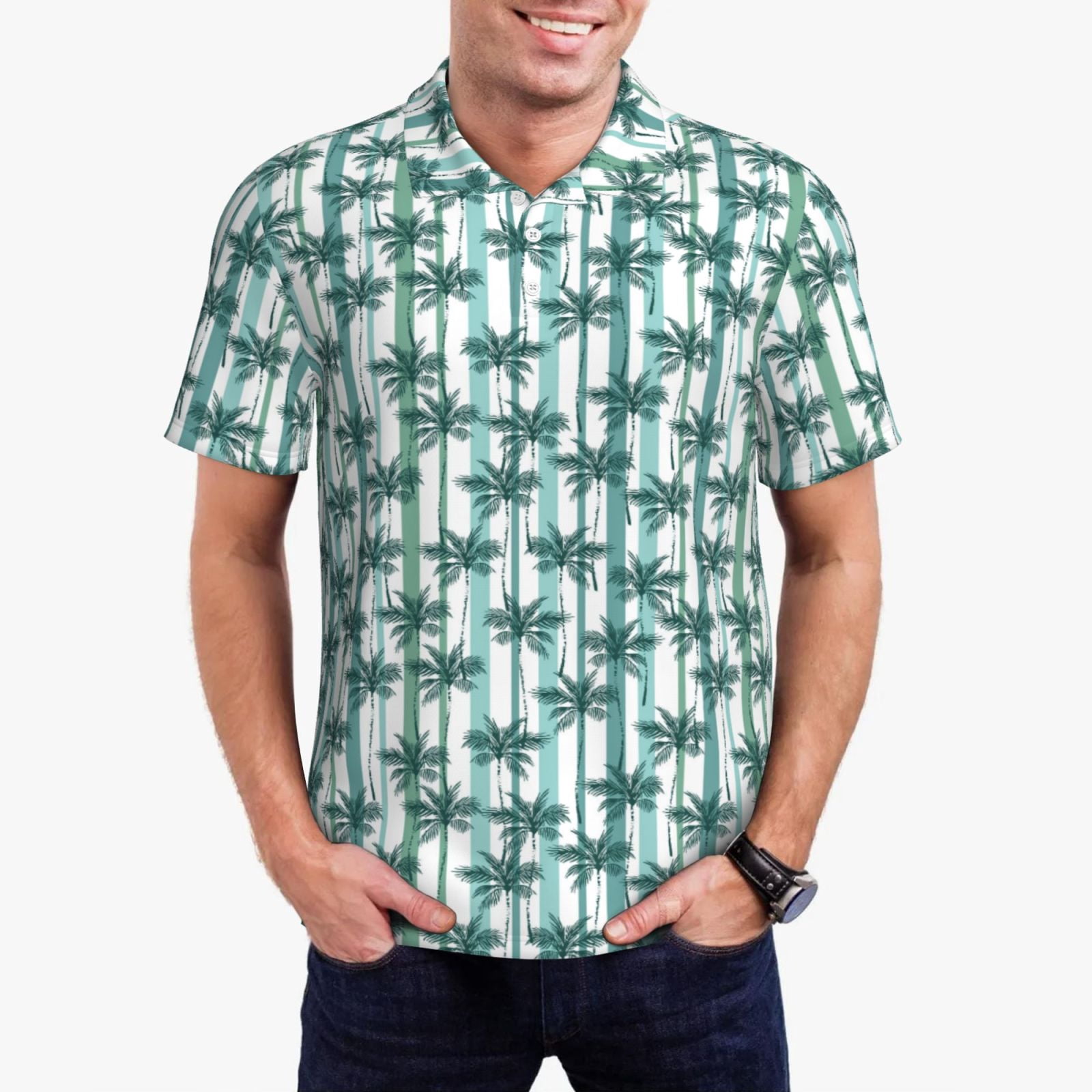 Polo Shirts for Men - Palm tree_AF Classic Mens Polo Shirts Casual ...
