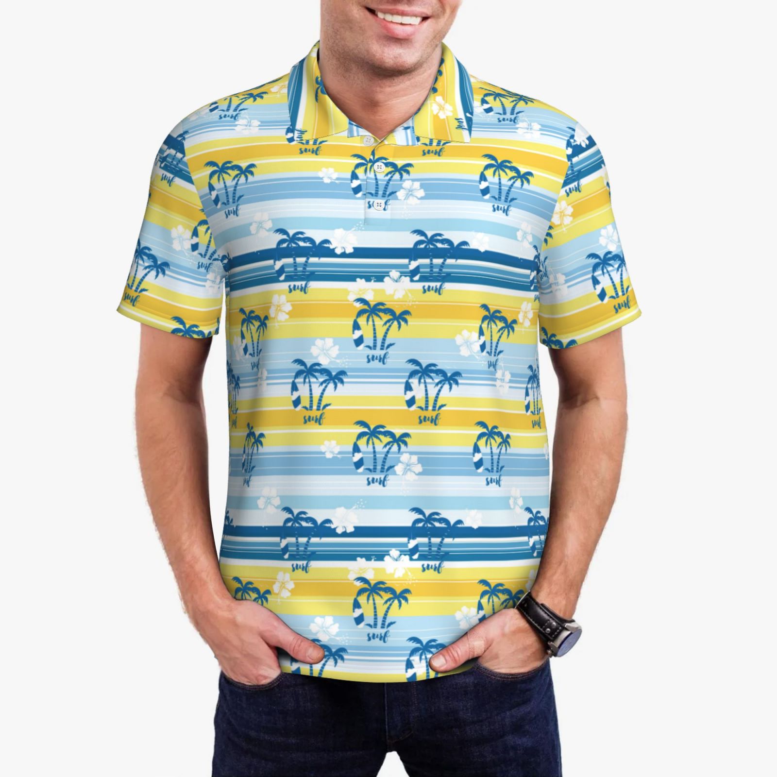 Polo Shirts for Men - Palm tree_AH Classic Mens Polo Shirts Casual ...