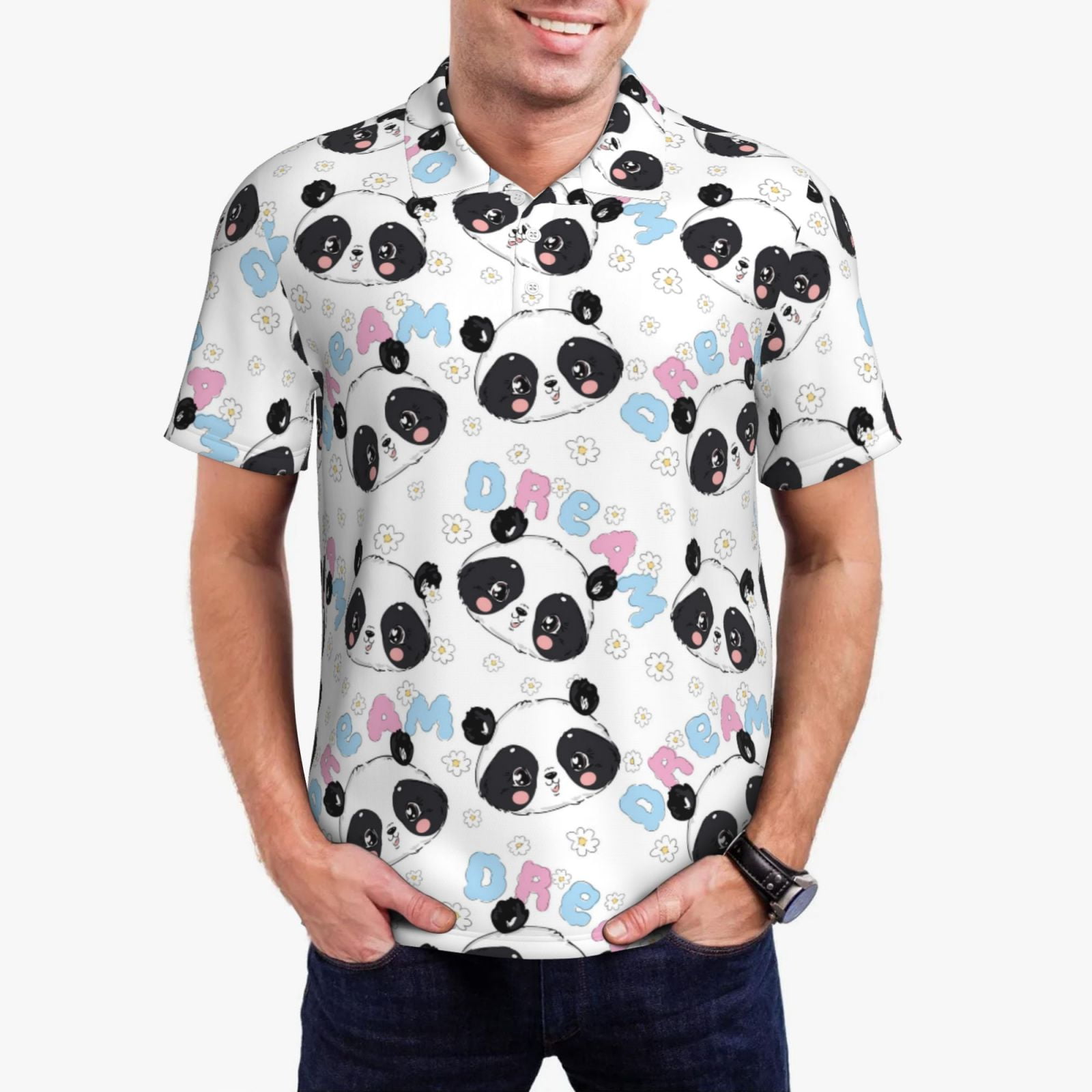 Polo Shirts for Men - Panda Bear1 Mens Polo Shirts Short Sleeve, Button ...