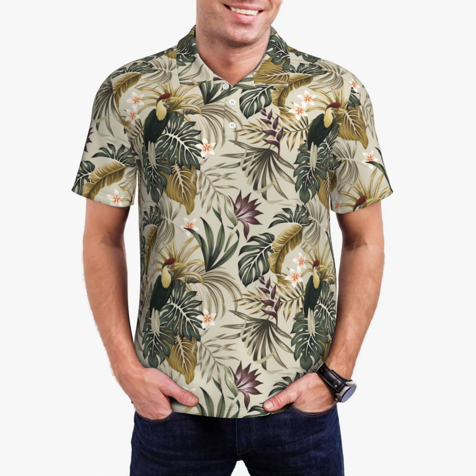 Polo Shirts for Men - Parrot Bird Tropical Plant Mens Polo Shirts Short ...