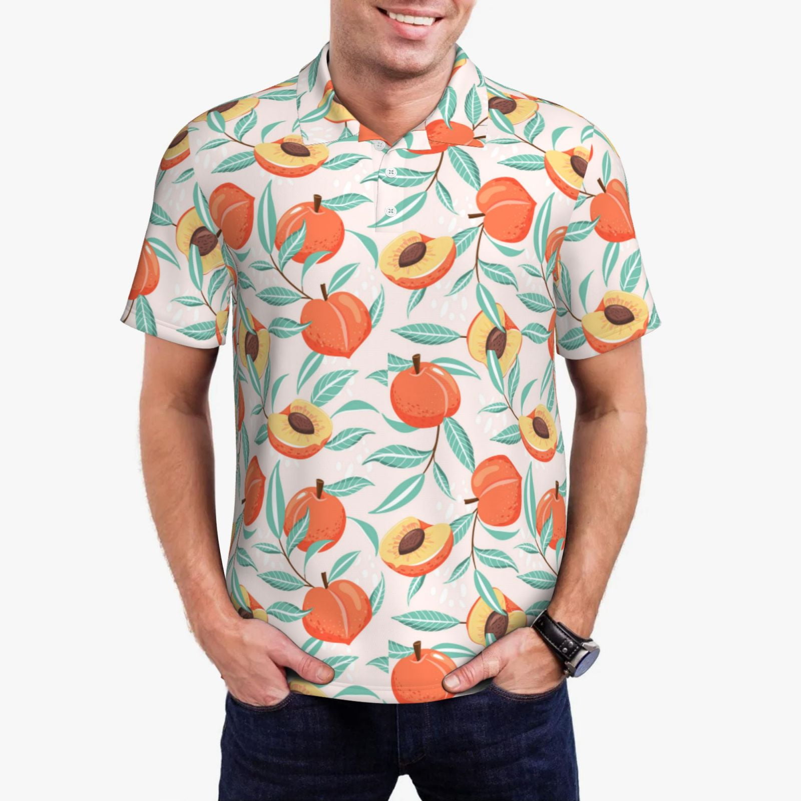 Polo Shirts for Men Peach Casual Mens Short Sleeve Polo Shirts, Button ...