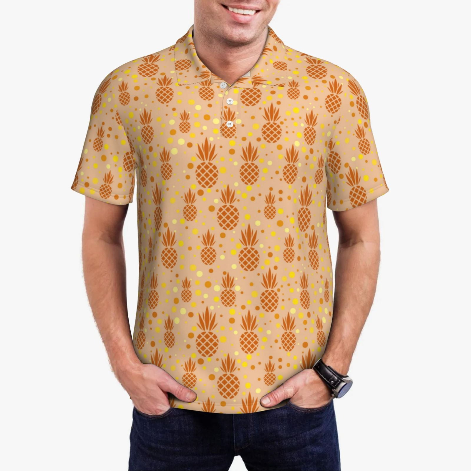 Polo Shirts for Men - Pineapples Classic Mens Polo Shirts Casual Short Sleeve Button Down Mens ...