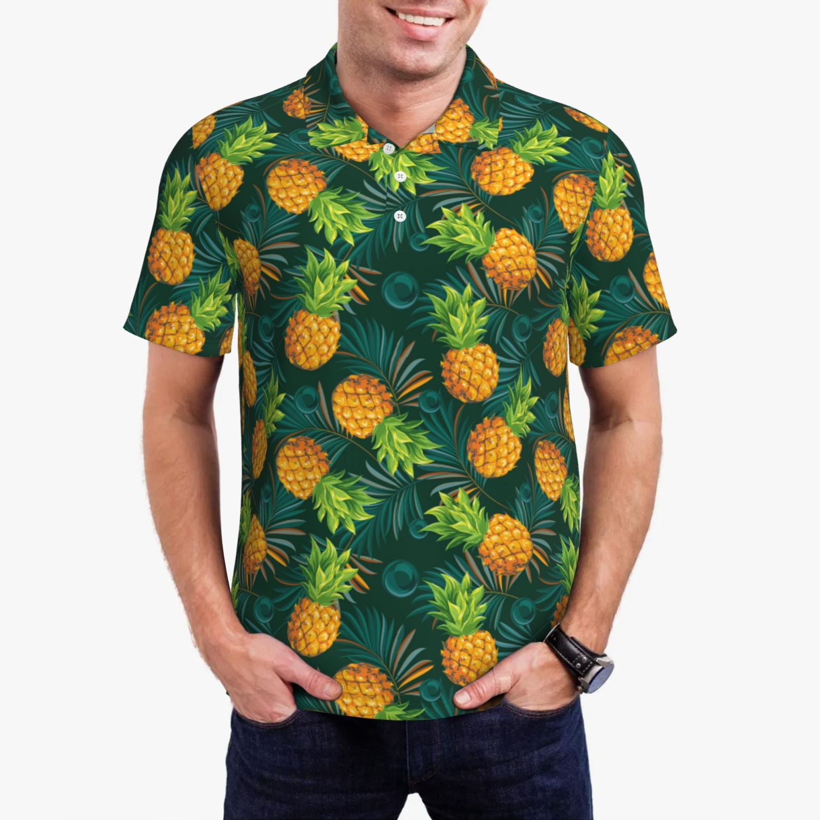 Polo Shirts for Men, Pineapples with Palm Leaves Soft Casual Mens Polo Shirts Short Sleeve ...