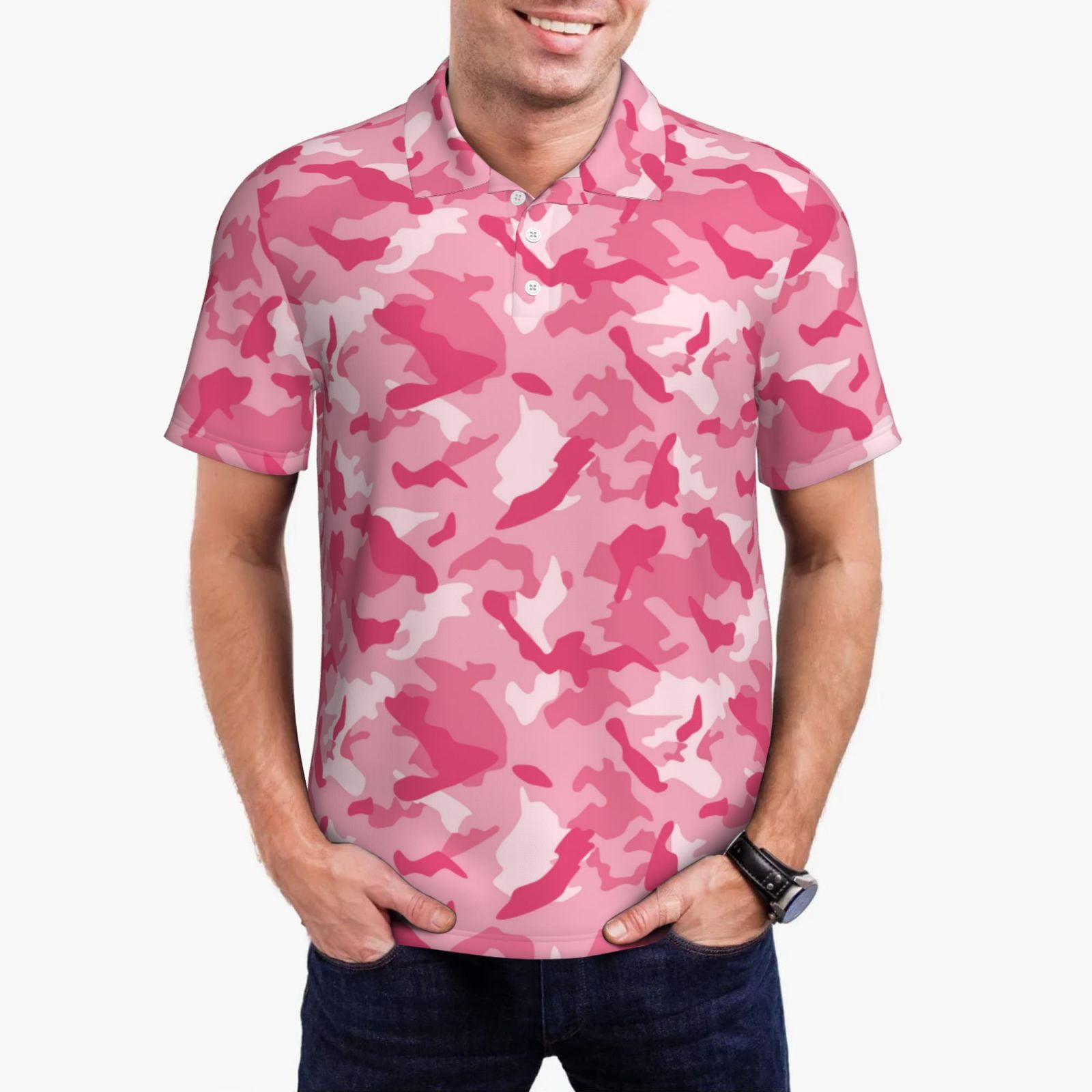 Polo Shirts for Men Pink Camouflage Casual Mens Short Sleeve Polo ...