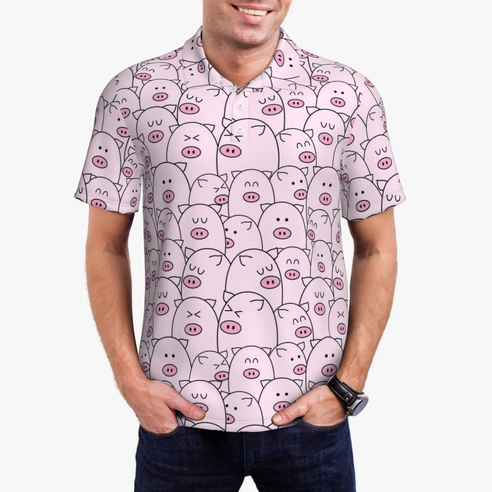 Polo Shirts for Men - Pink Cute Pigs Classic Mens Polo Shirts Casual ...