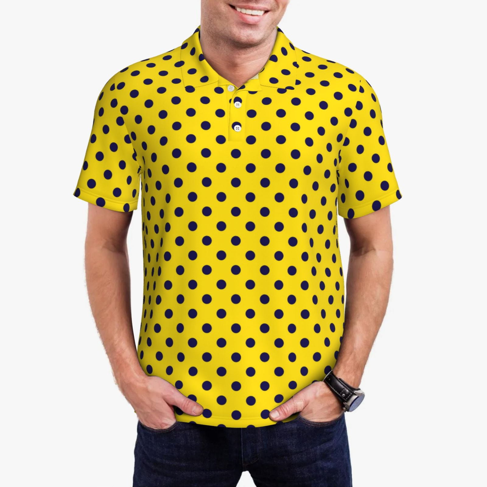 Polo Shirts for Men - Polka Dot yellow Mens Polo Shirts Short Sleeve ...
